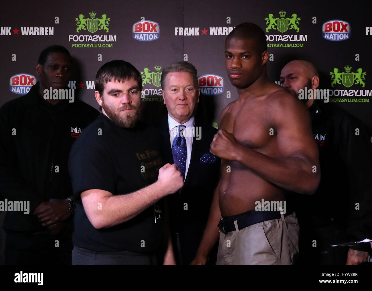 Marcus Kelly (left), promoter Frank Warren (centre) and Daniel Dubois ...