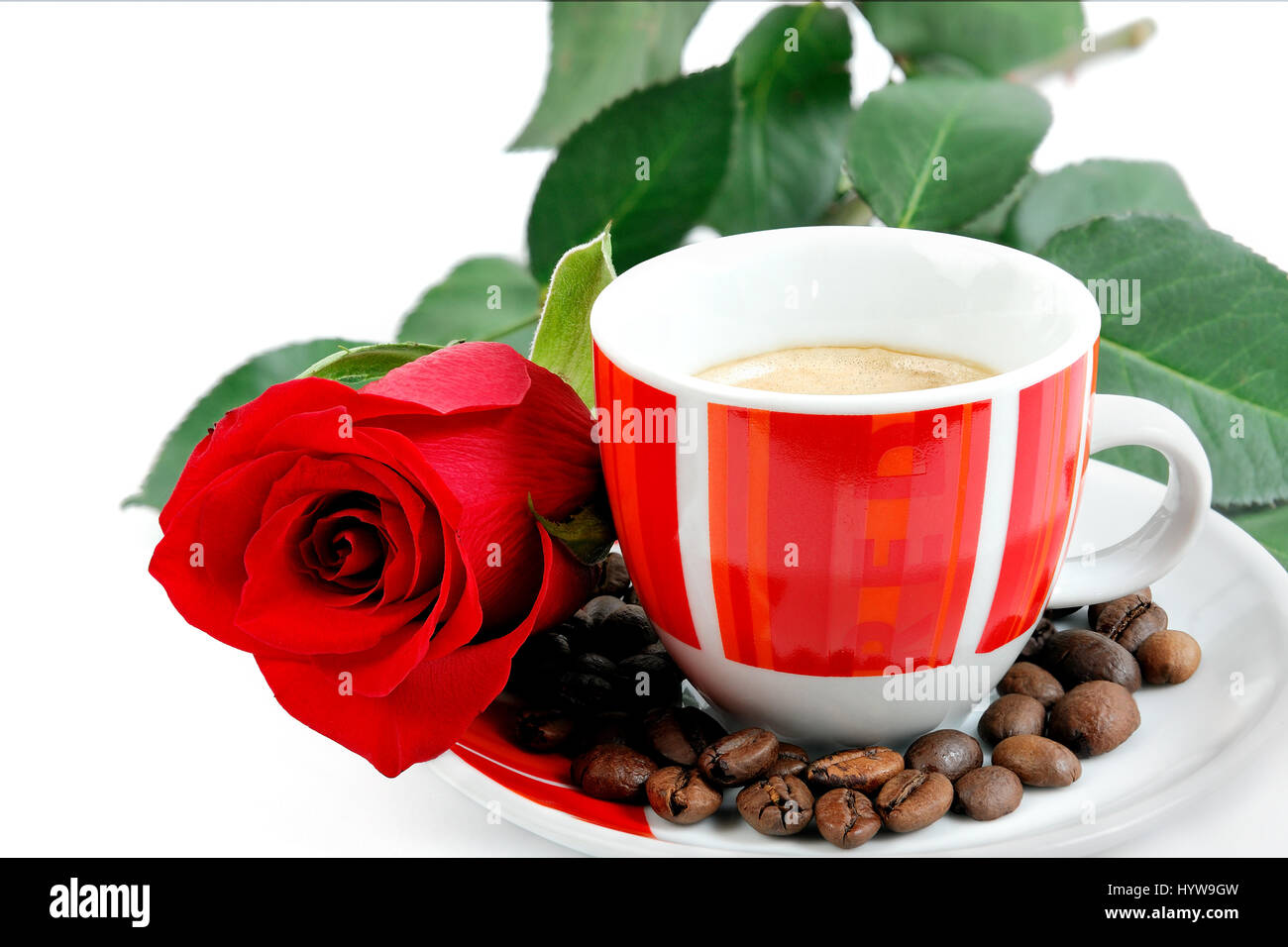 Aromatic Italian-style coffee served in a beautiful red cup with a red ...