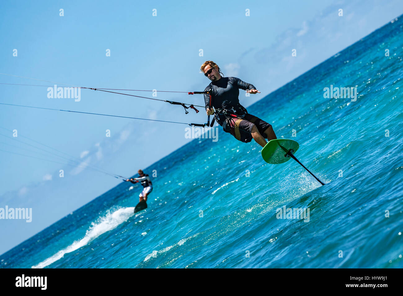 Kite surfing, Ocean Park, Puerto Rico Stock Photo - Alamy