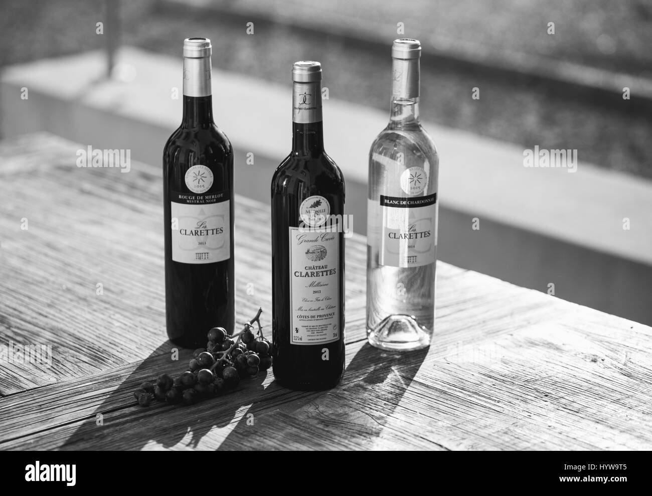 Three bottles of French wine Stock Photo - Alamy