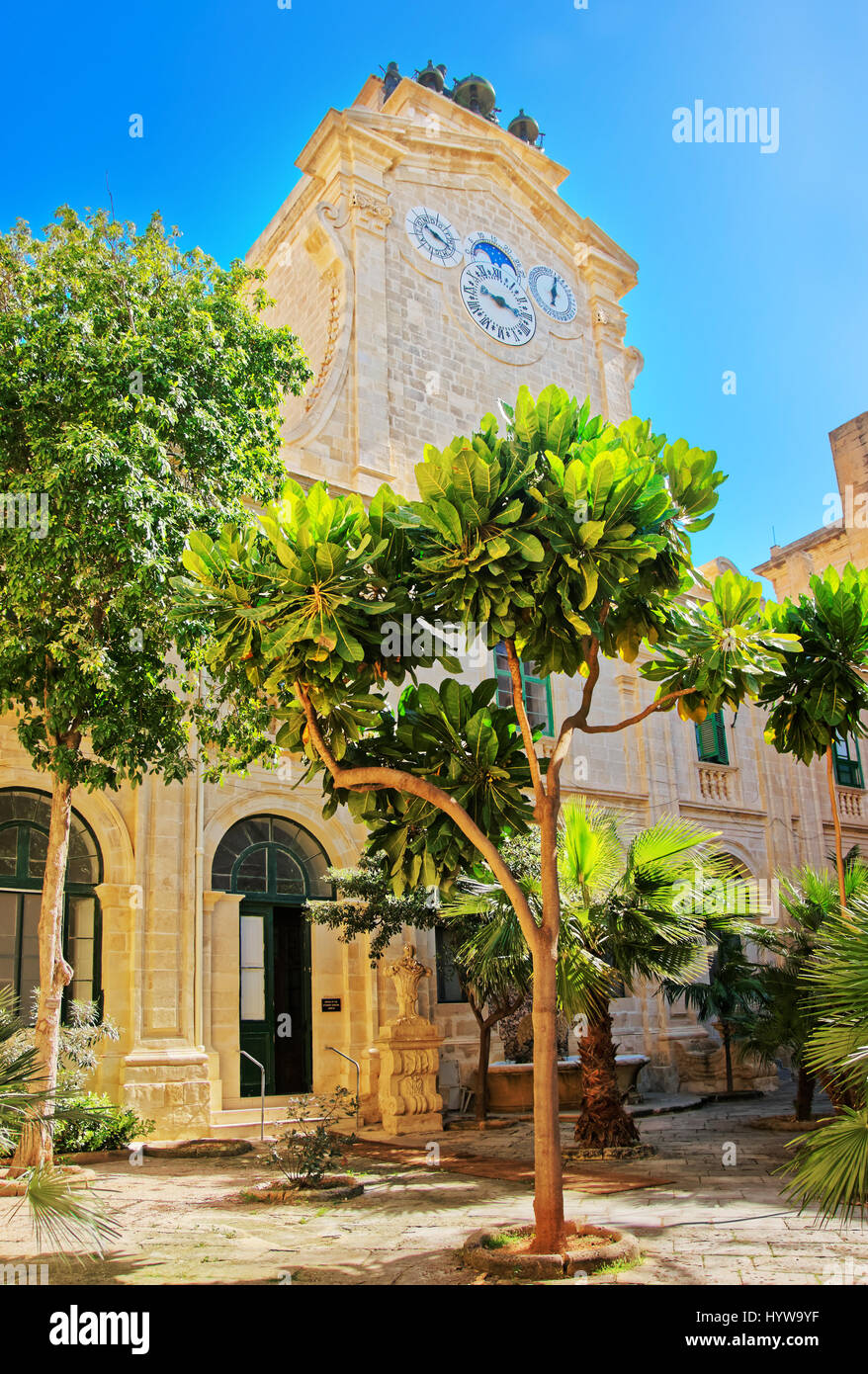 Valletta, Malta - April 1, 2014: Clock tower at Prince Alfred Courtyard ...