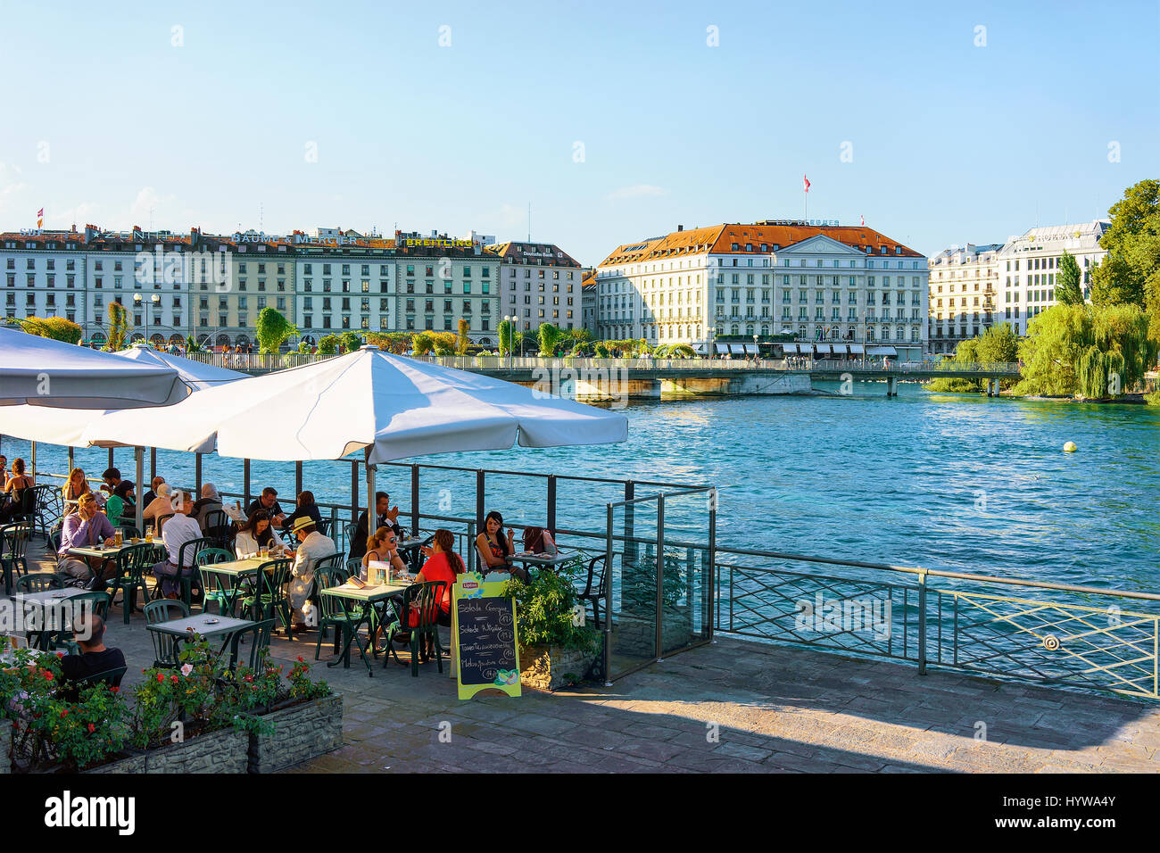 Geneva, Switzerland - August 30, 2016: People in the street open air ...