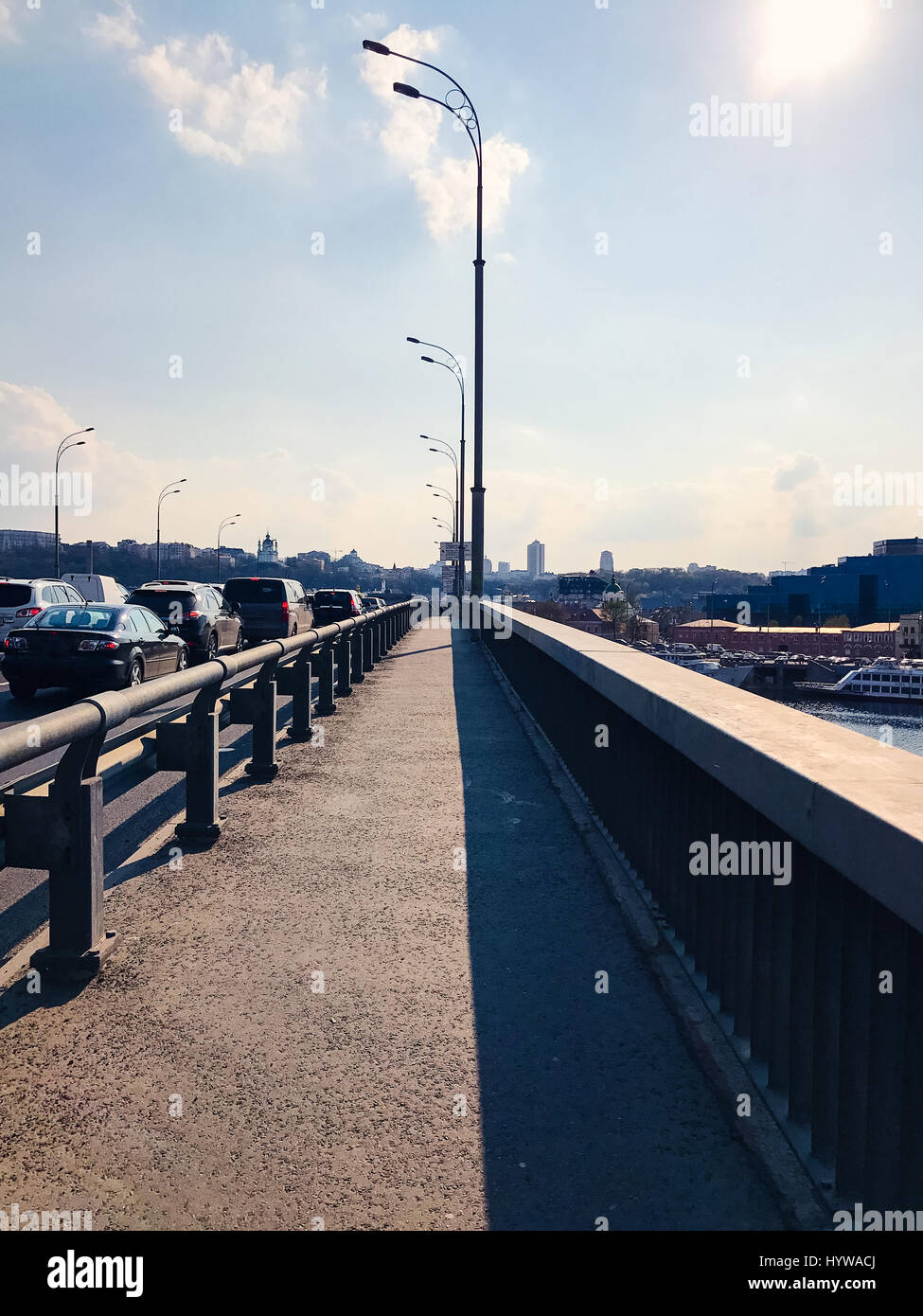 Empty road on a bridge in the big city without people Stock Photo - Alamy