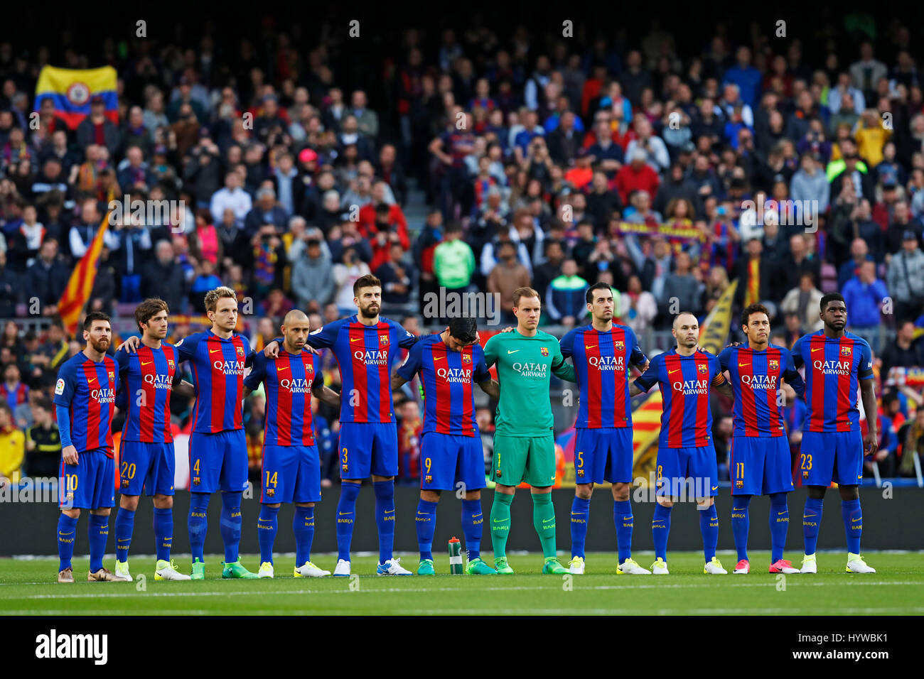 Barcelona, Spain. Credit: D. 5th Apr, 2017. Barcelona team group line ...