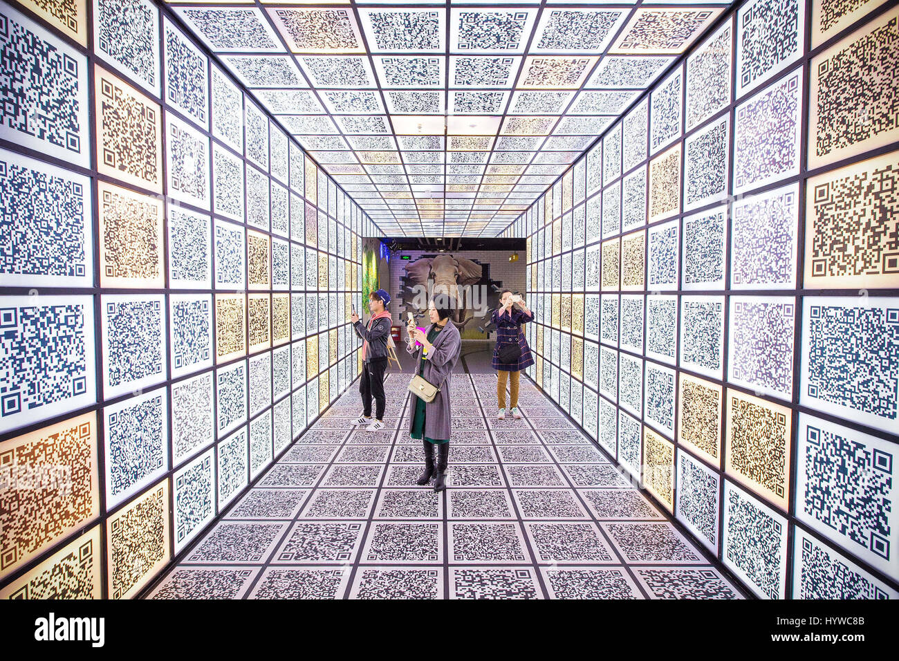 Nanjing, China. 6th Apr, 2017. A creative corridor of QR codes can be ...