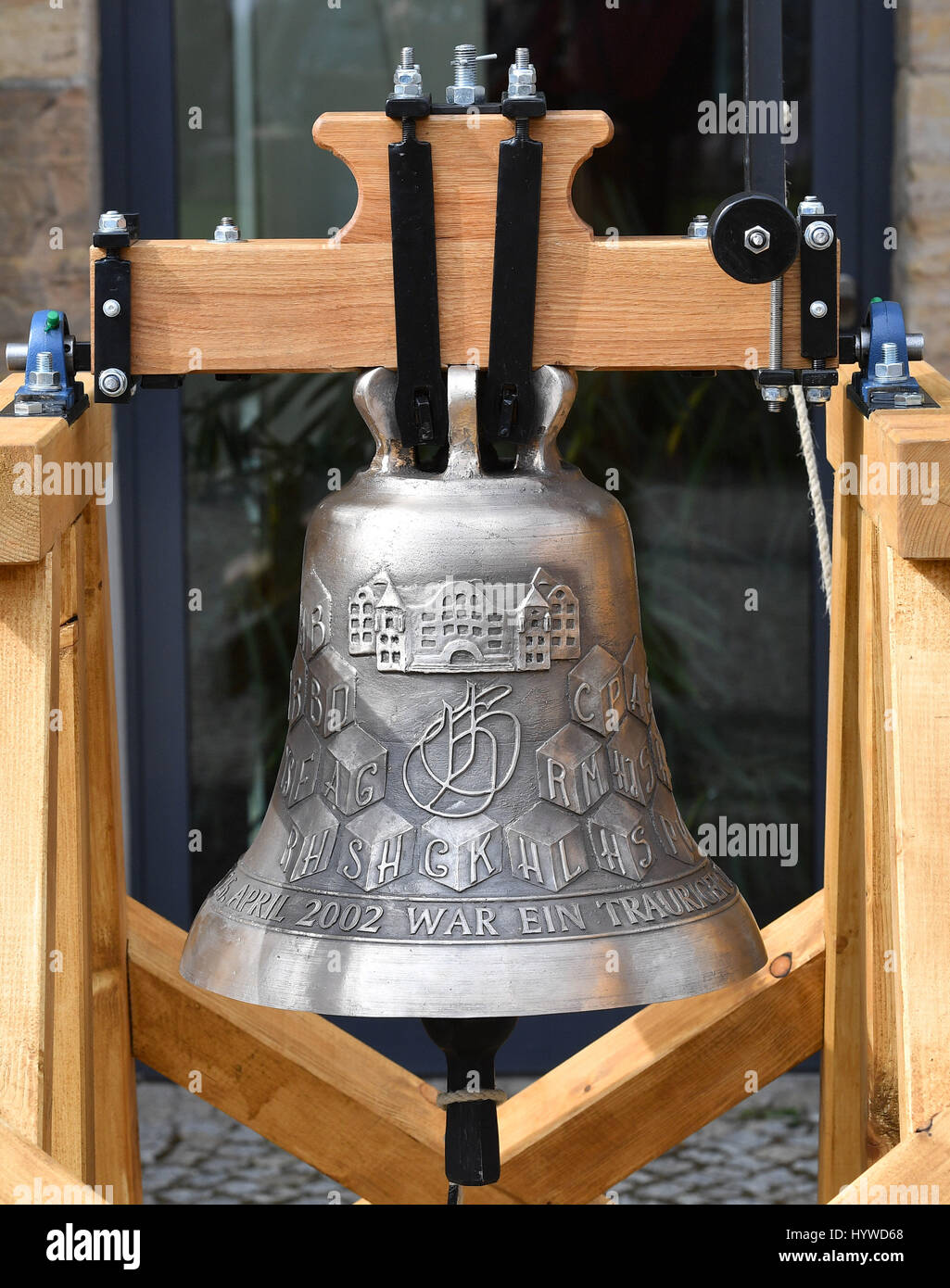 Erfurt, Germany. 26th Apr, 2017. A commemoration bell can be seen ...