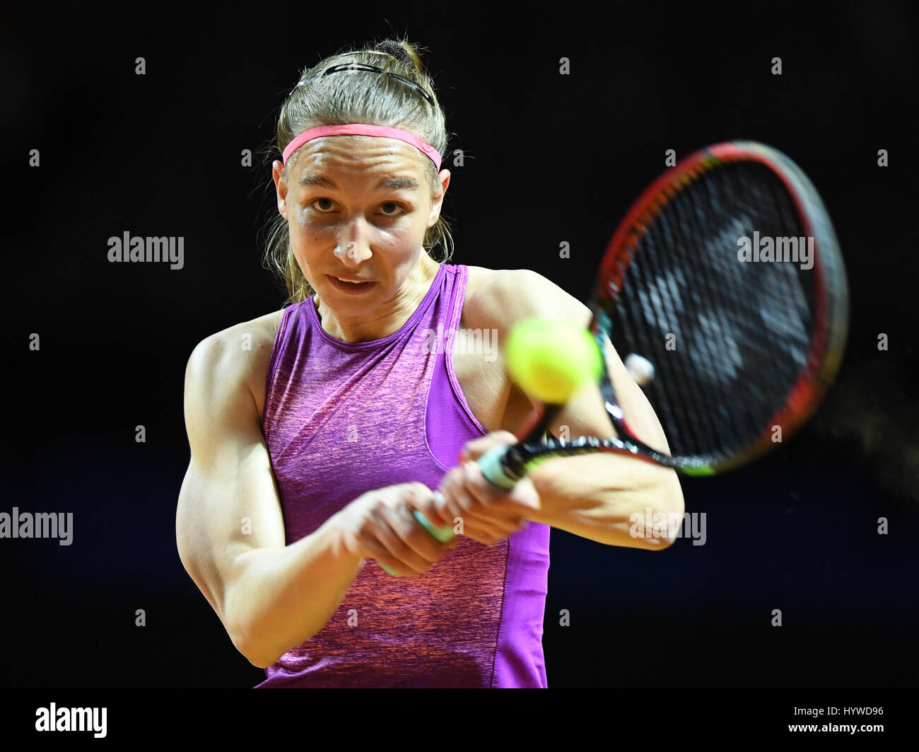Stuttgart, Germany. 26th Apr, 2017. German tennis player Tamara Korpatsch in action during the ...