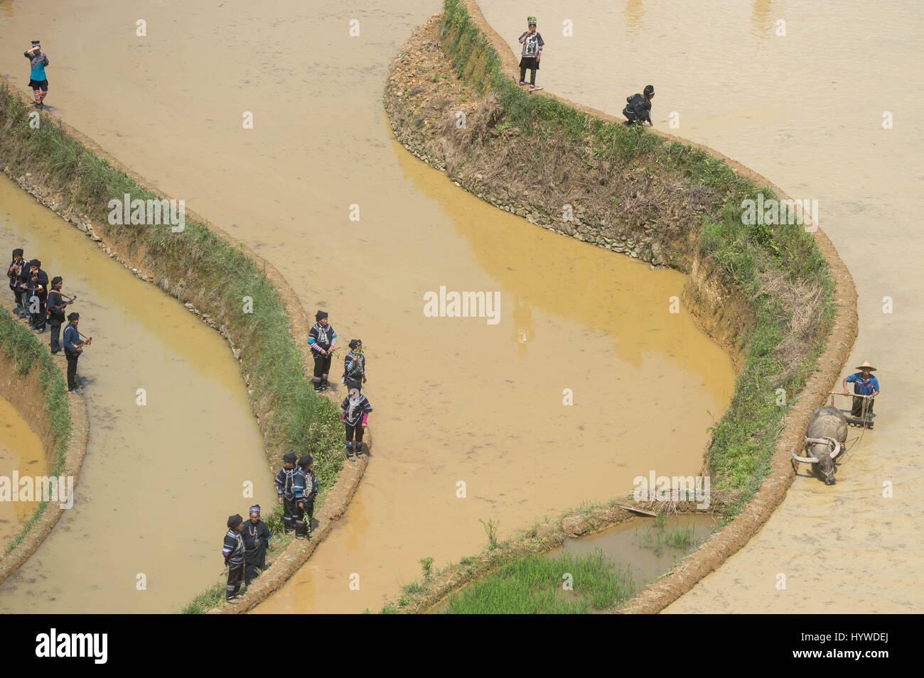 Honghe, China's Yunnan Province. 26th Apr, 2017. People attend a rice ...