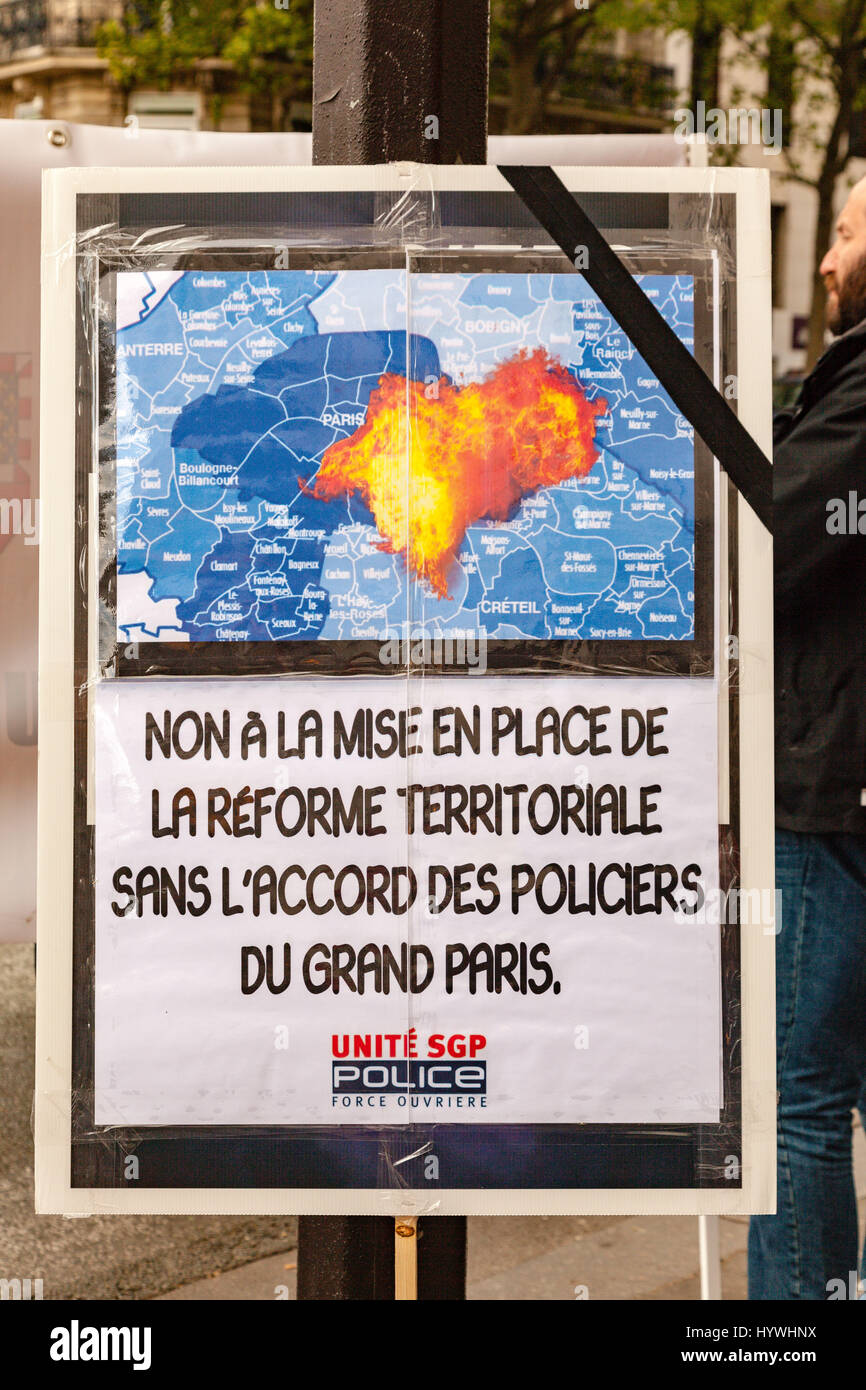 Paris, France. 26th April, 2017. Protest poster in french reading " No ...