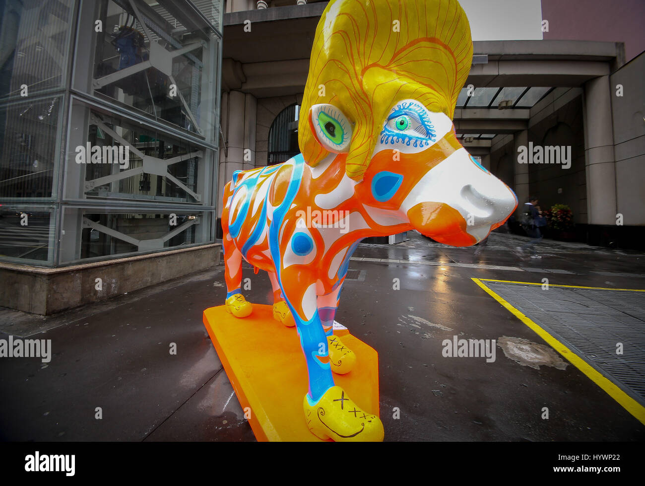 Sao Paulo, Brazil. 26th Apr, 2017. Sculpture of a colorful cow is seen ...