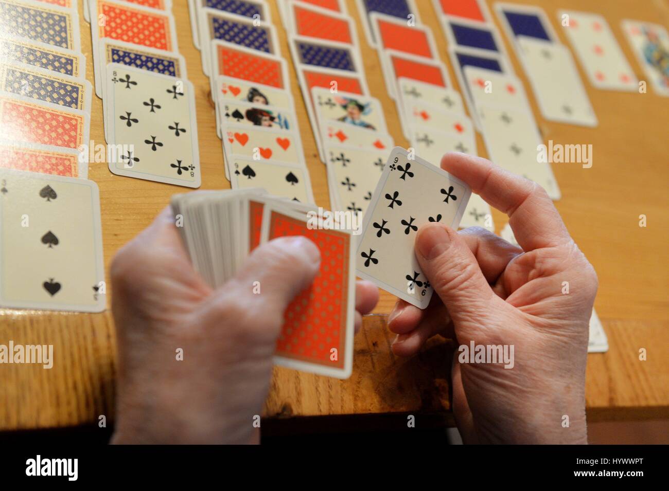 Patience playing cards, Germany, city of Osterode, 06.April 2017. Photo ...