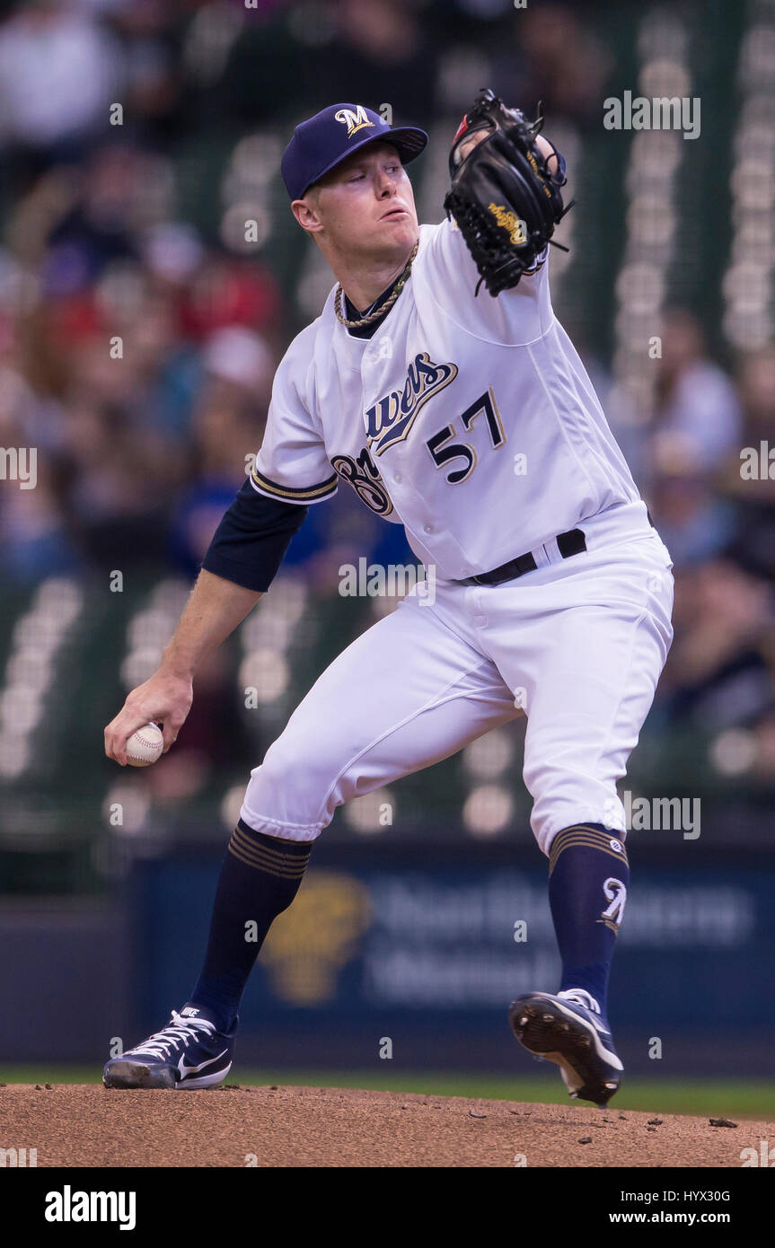 April 06, 2017: Milwaukee Brewers starting pitcher Chase Anderson #57 ...