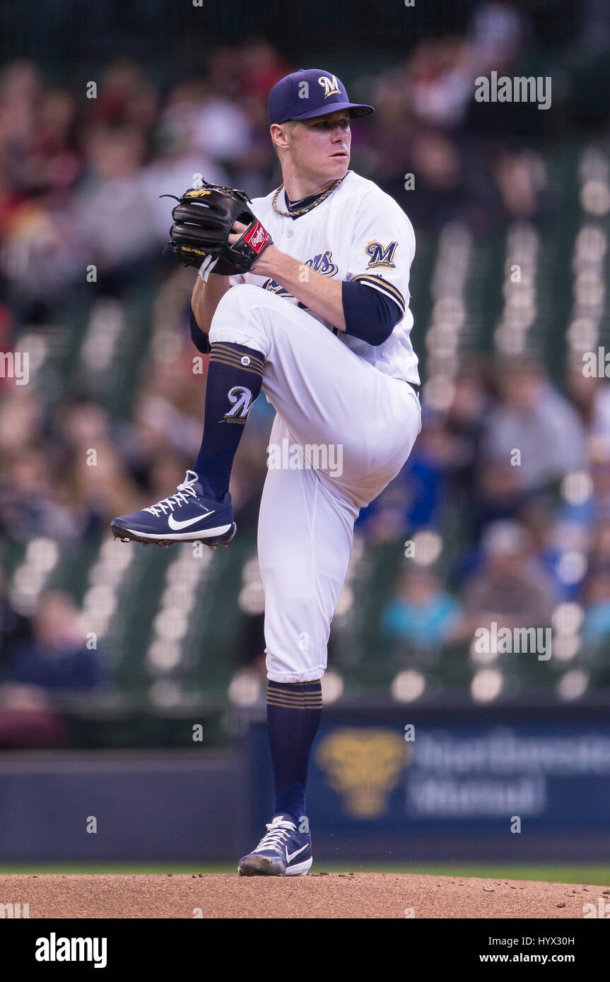 April 06, 2017: Milwaukee Brewers starting pitcher Chase Anderson #57 ...