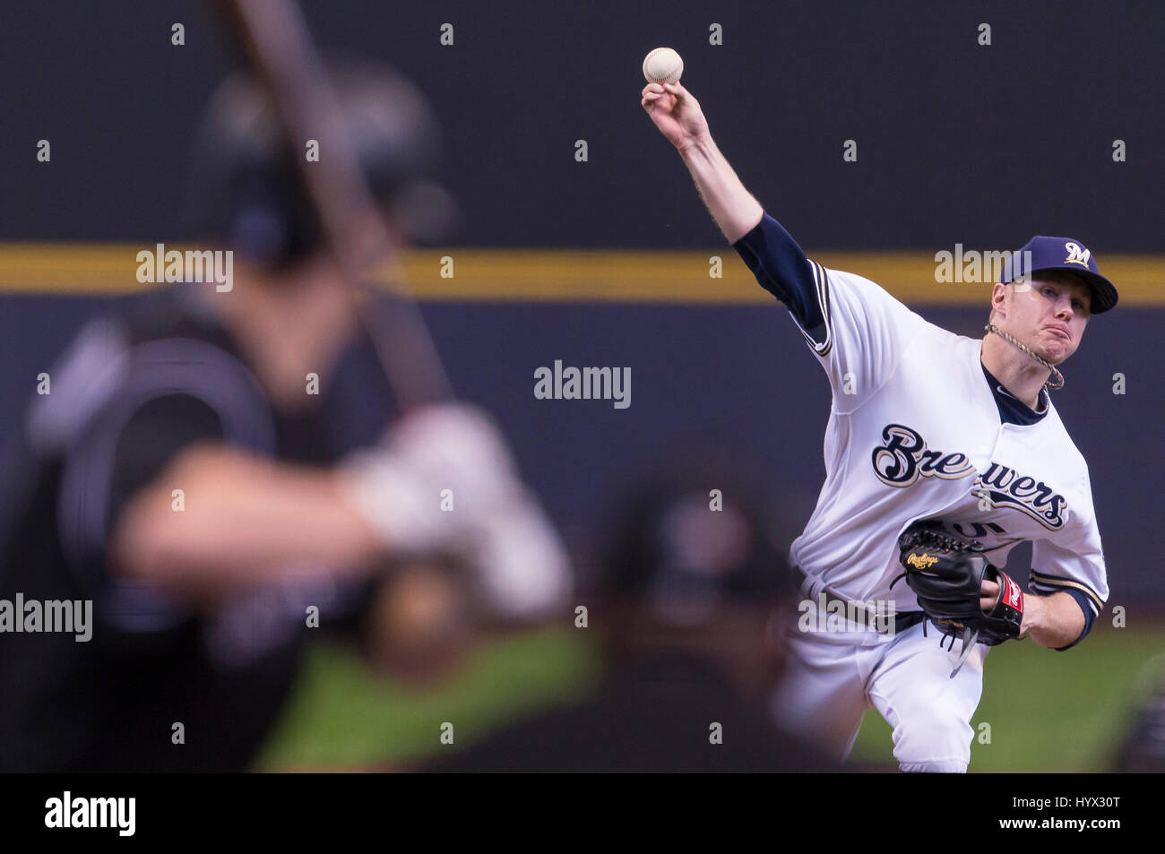 April 06, 2017: Milwaukee Brewers starting pitcher Chase Anderson #57 ...