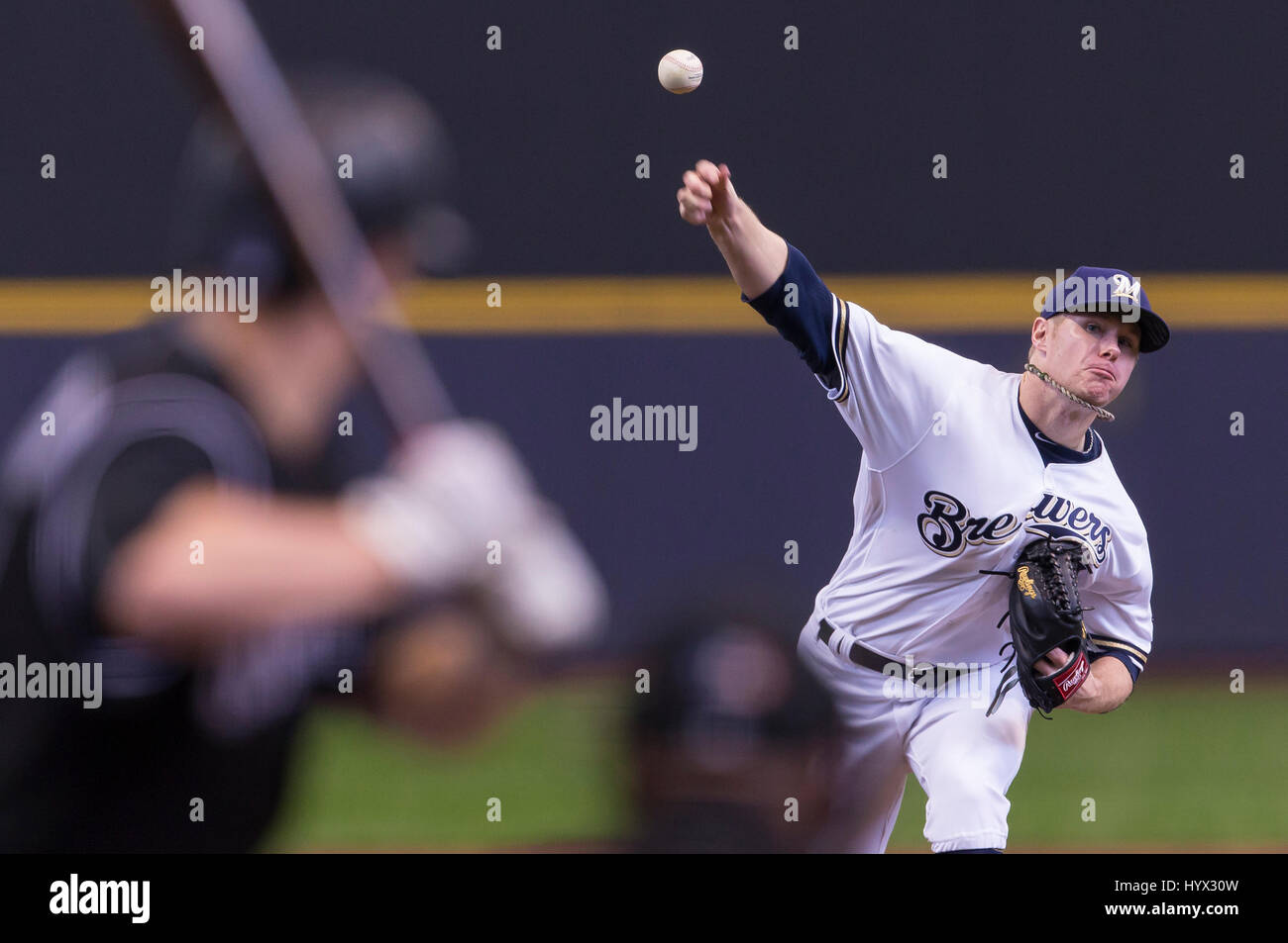 April 06, 2017: Milwaukee Brewers starting pitcher Chase Anderson #57 ...