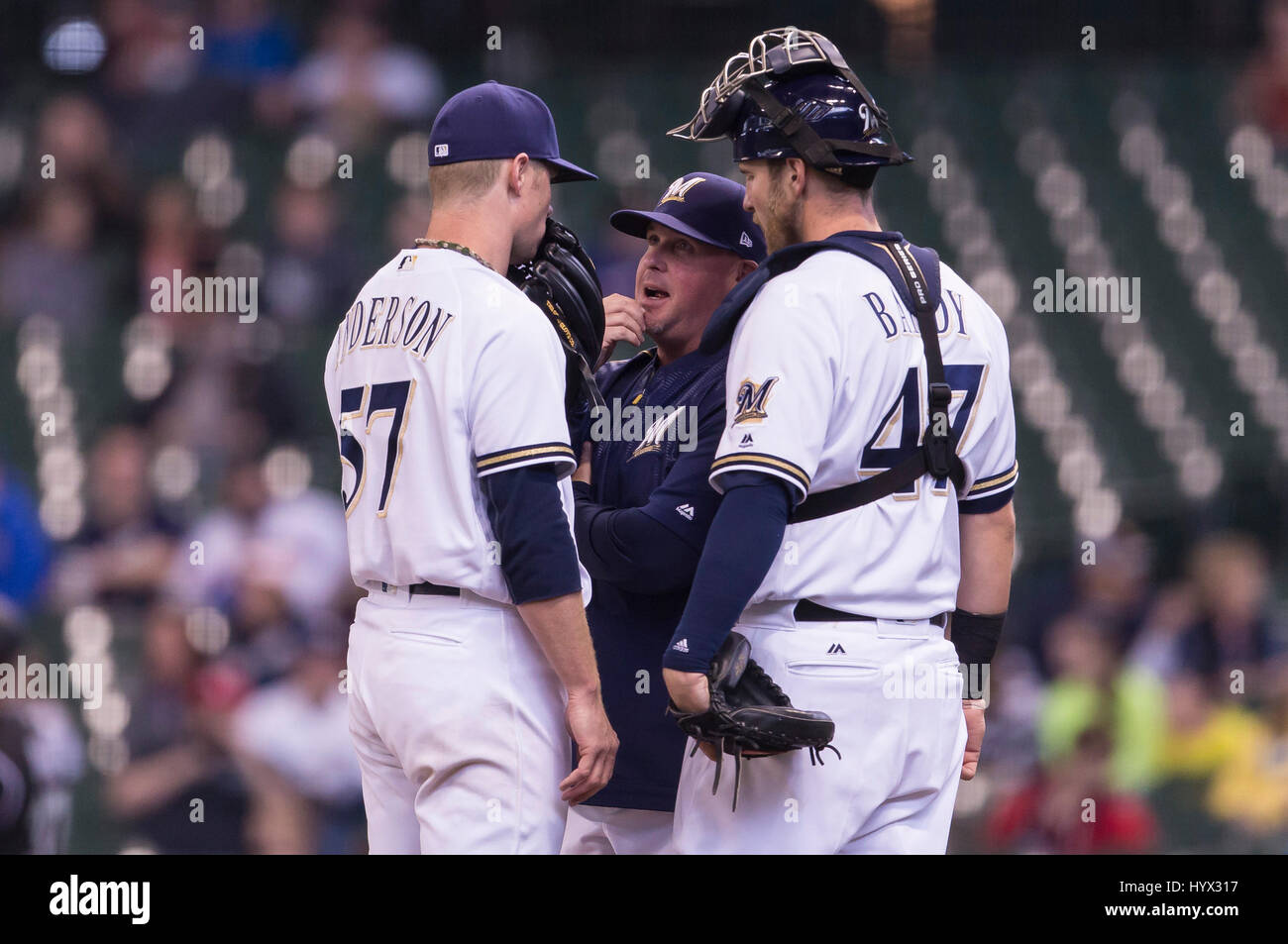 April 06, 2017: Milwaukee Brewers starting pitcher Chase Anderson #57 ...