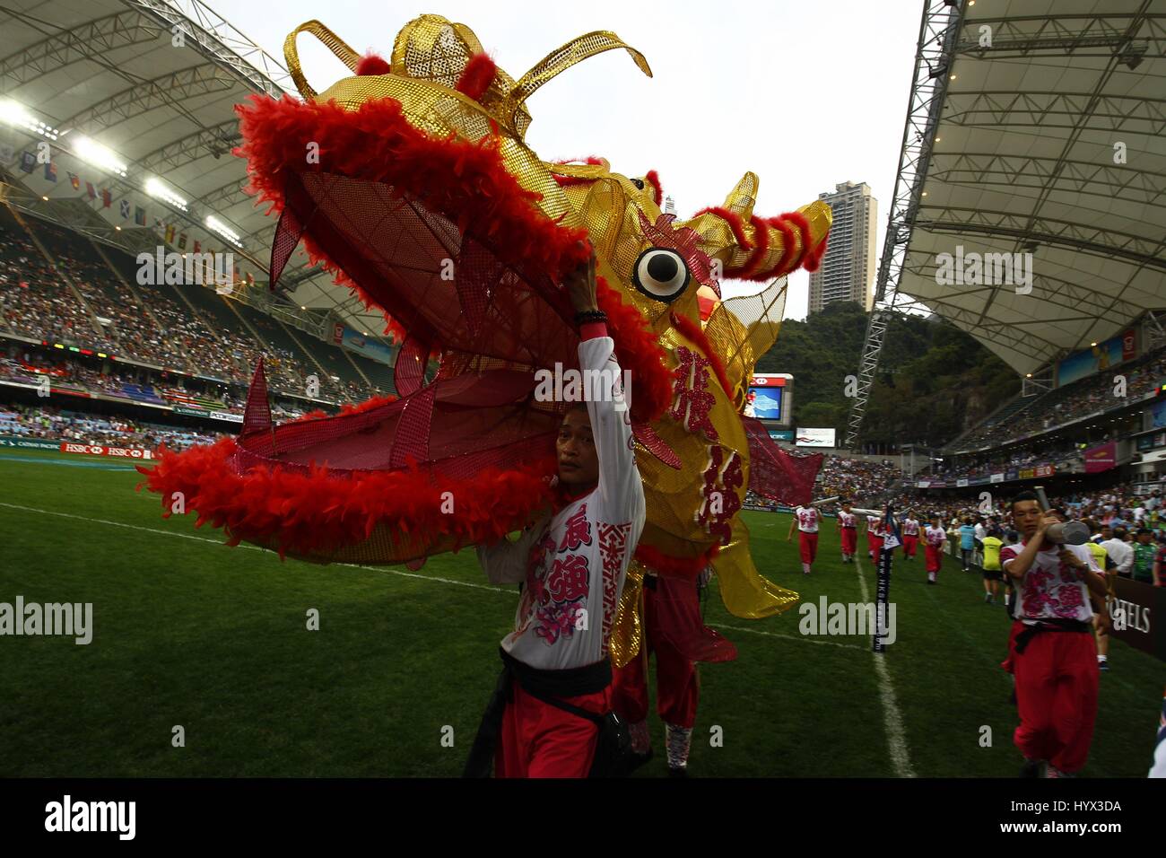 Hong Kong, CHINA. 7th Apr, 2017. A huge Chinese Dragon is displayed for ...