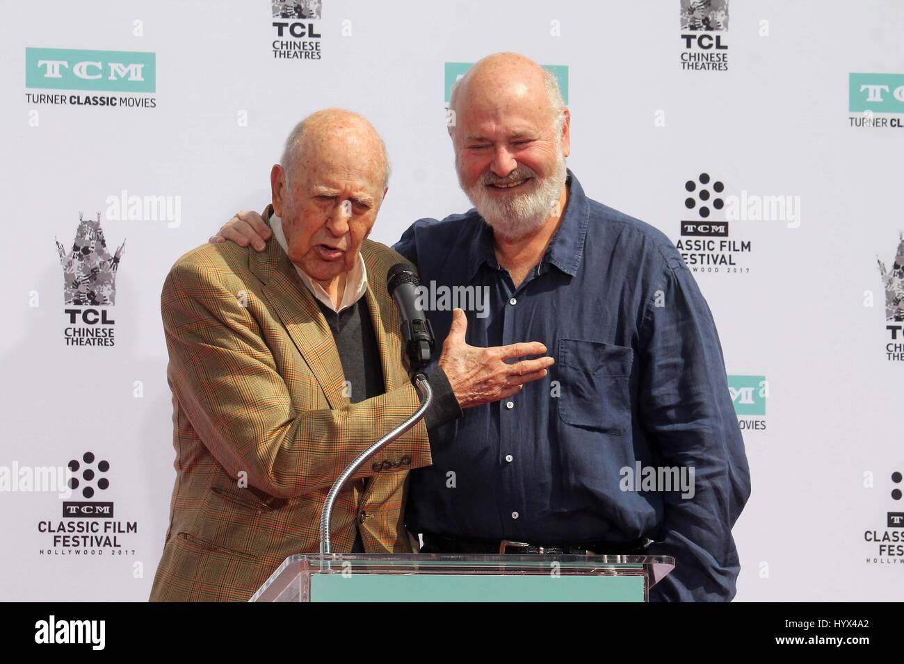 Hollywood, Ca. 7th Apr, 2017. Carl Reiner, Rob Reiner pictured at the ...