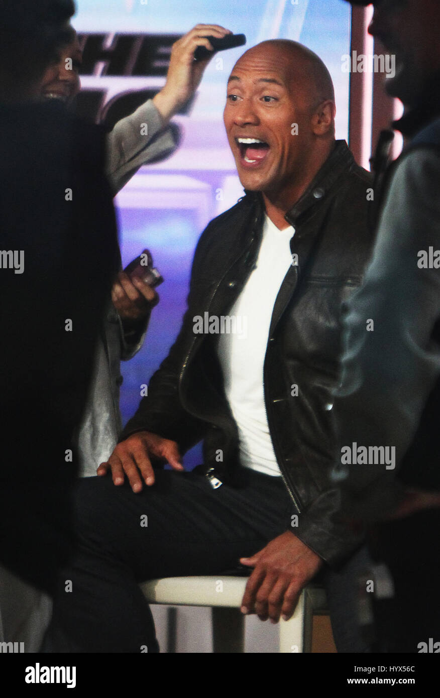 New York, NY, USA. 7th Apr, 2017. Dwayne Johnson gets camera-ready at ...