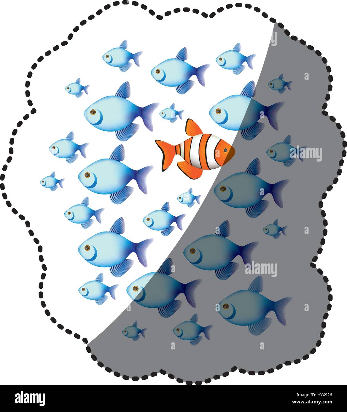 sticker colorful set collection fish aquatic animal with clownfish ...