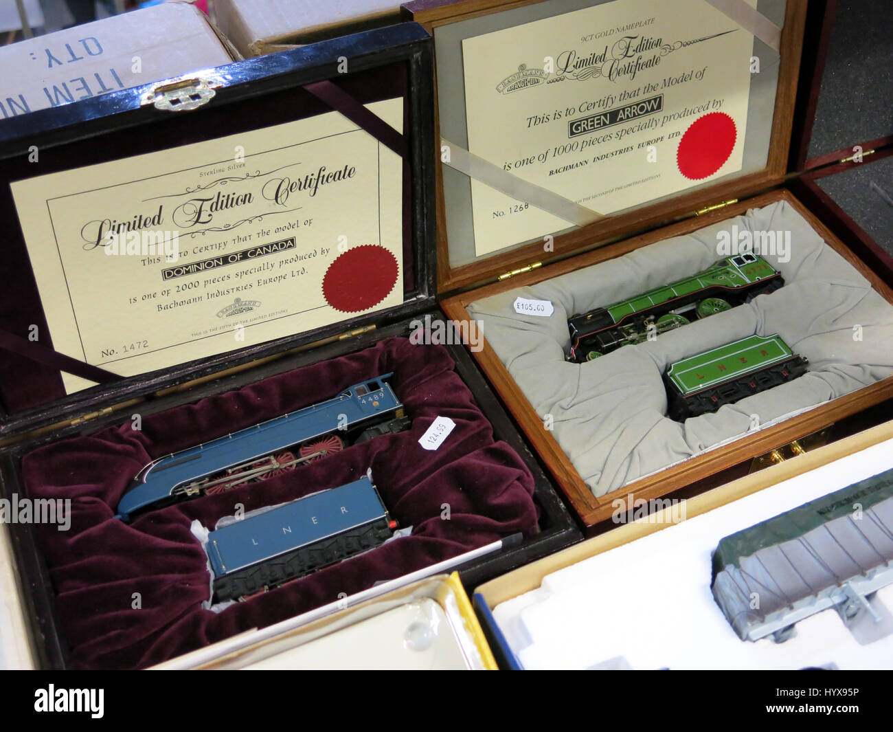 Two limited edition wooden display boxes of famous steam locomotives at ...