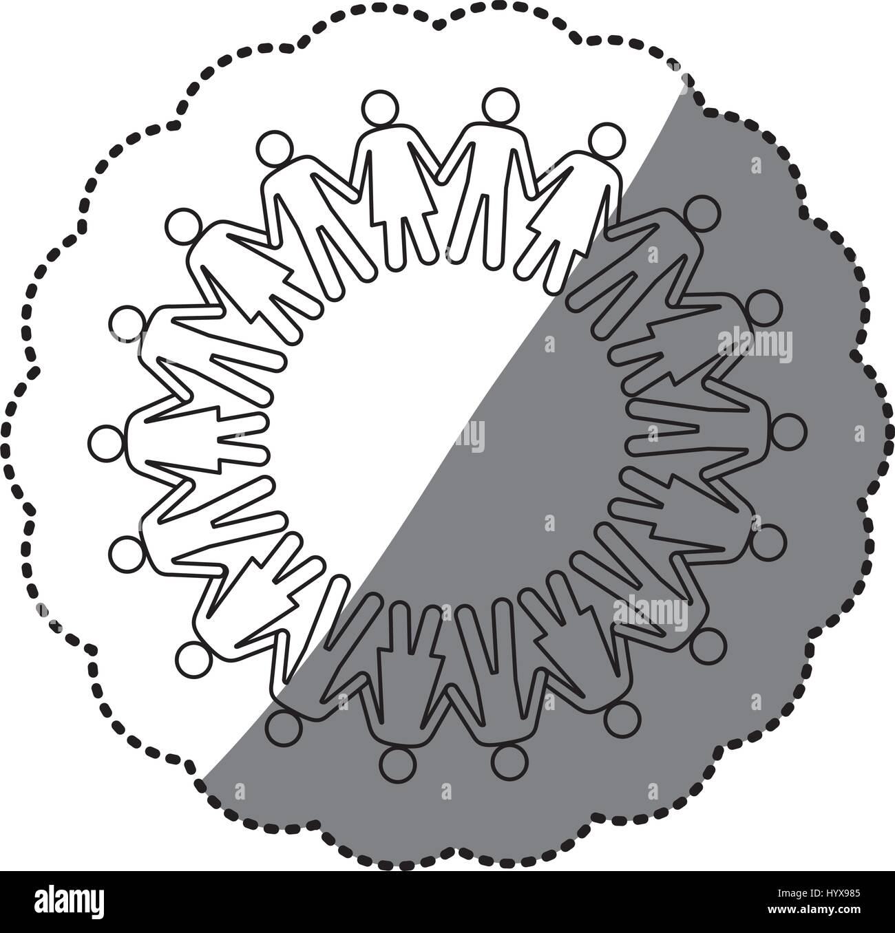 sticker silhouette teamwork human people circle icon Stock Vector Image ...