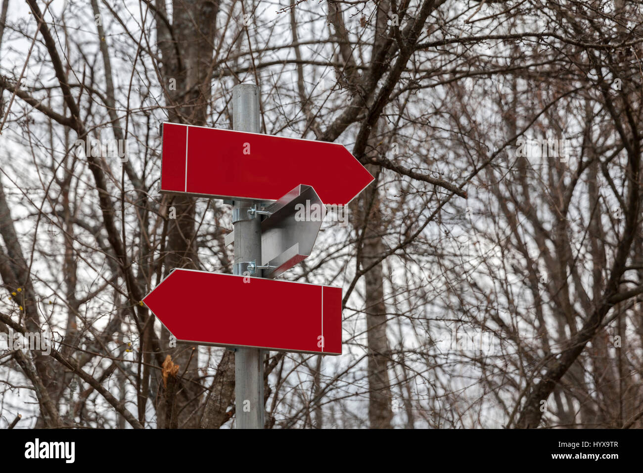 Signposts in the woods, close up Stock Photo - Alamy