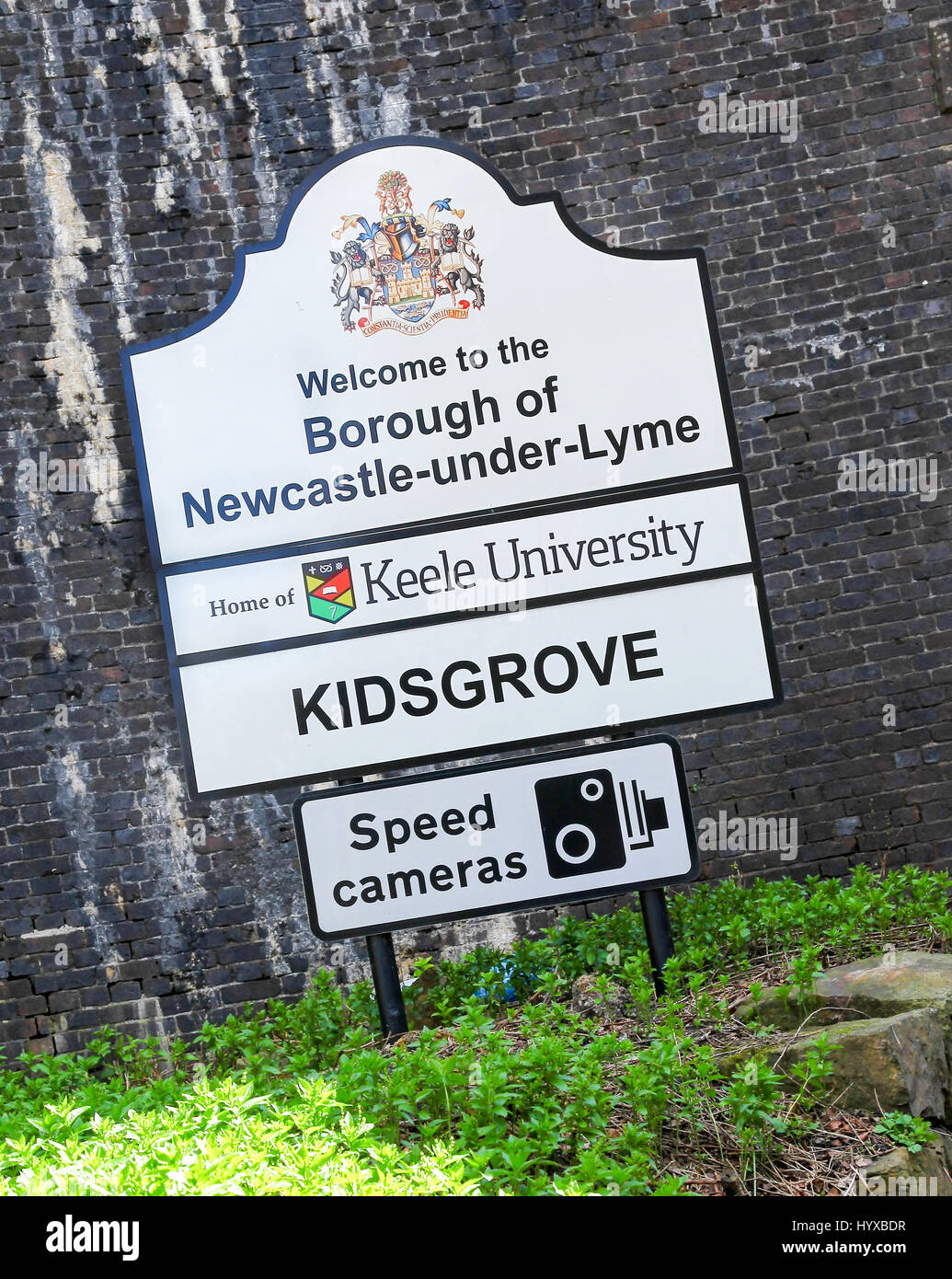 A sign saying welcome to the Borough of Newcastler-Under-Lyme at ...