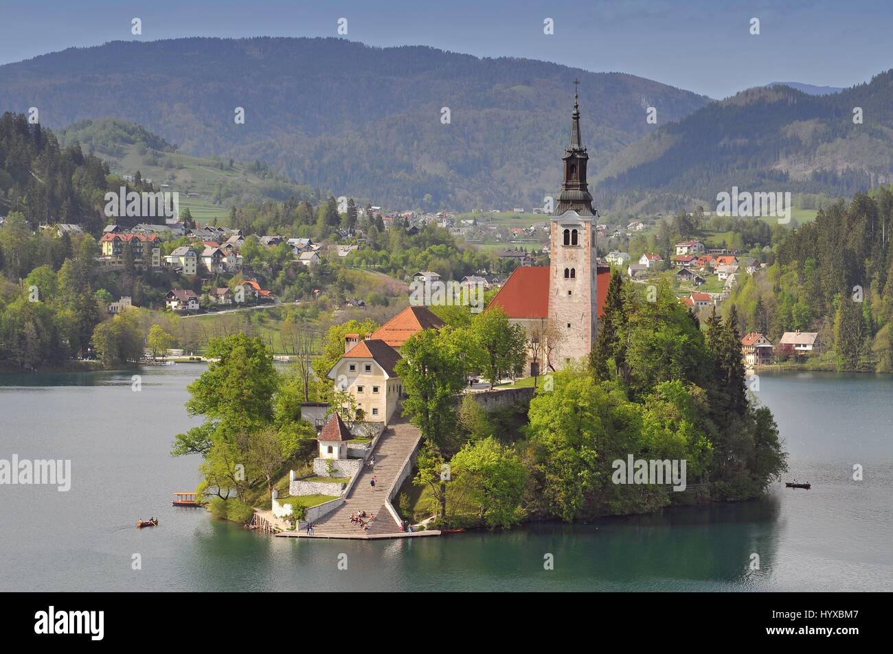 Slovenia, Bled, Lake Bled and the church of Assumption, Gorenjska ...
