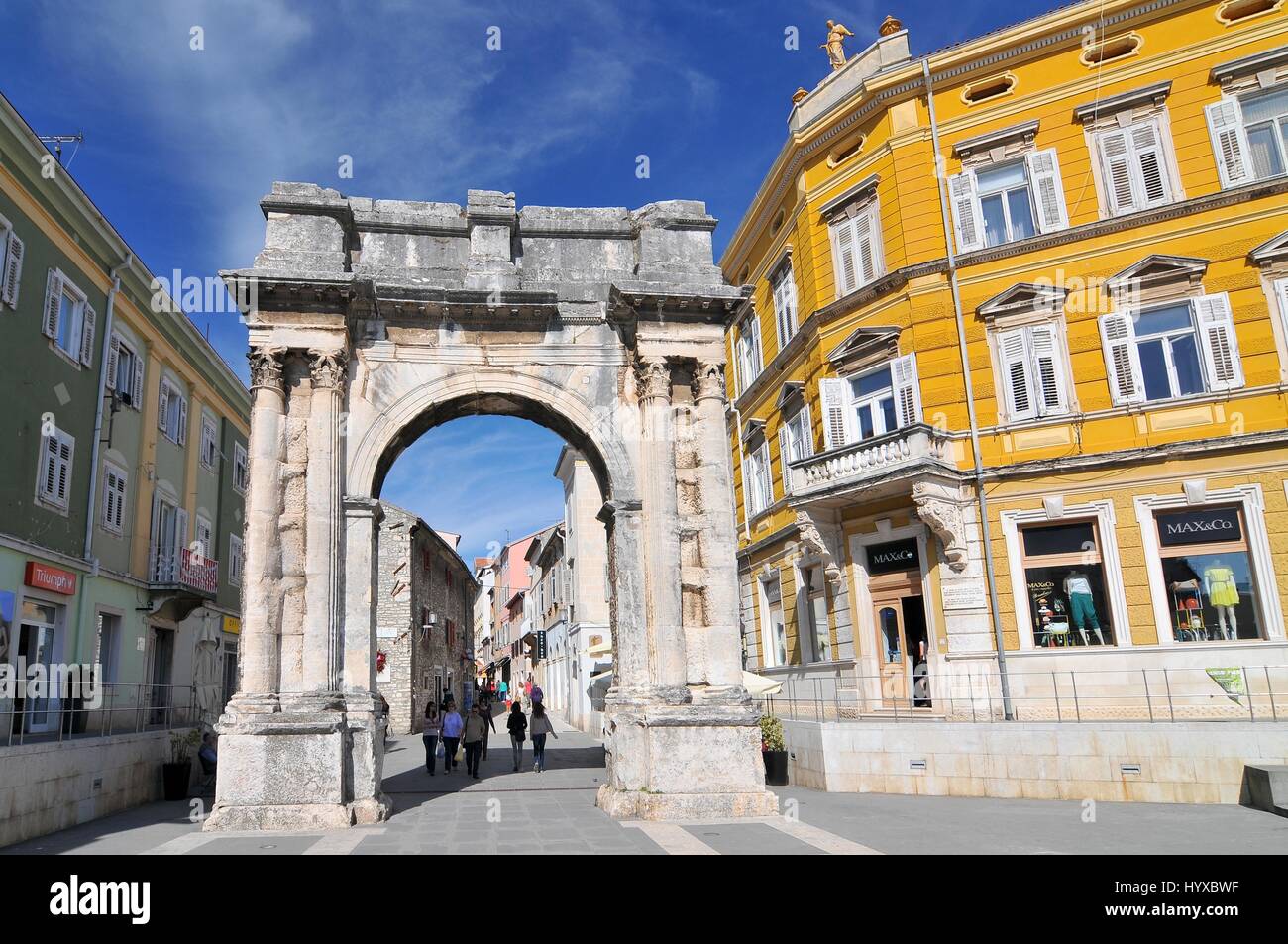 Croatia, Pula, Arch of the Sergii is an Ancient Roman triumphal arch ...