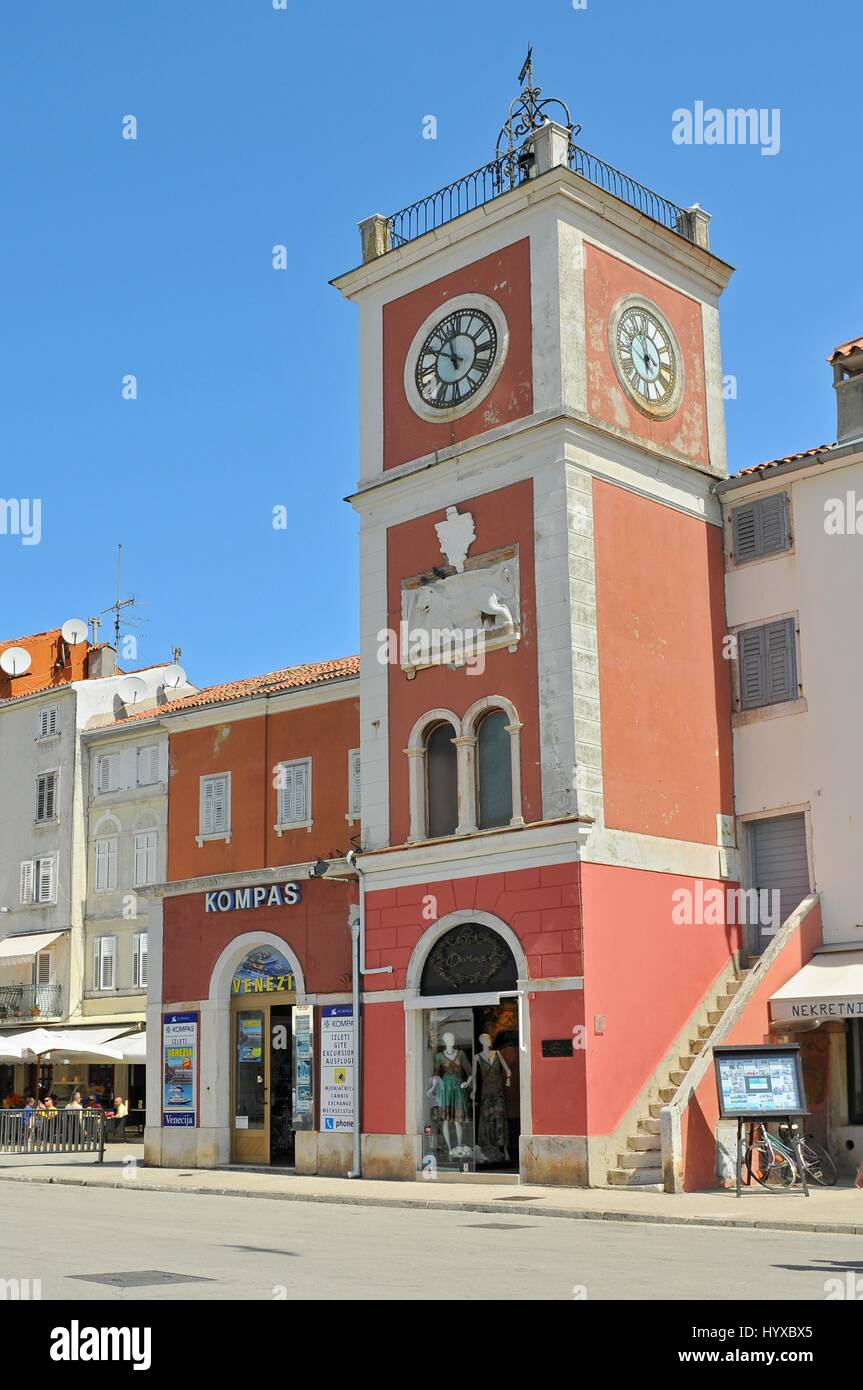 Croatia, Istria, Rovinj, The clock Tower on Main Square, Rovinj Stock ...