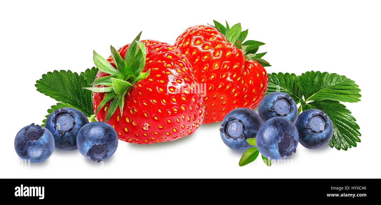 Fresh strawberry and blueberry isolated on white background Stock Photo ...