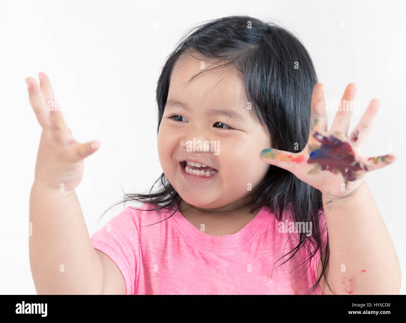 Asian child painting, happy and cheerful Stock Photo - Alamy