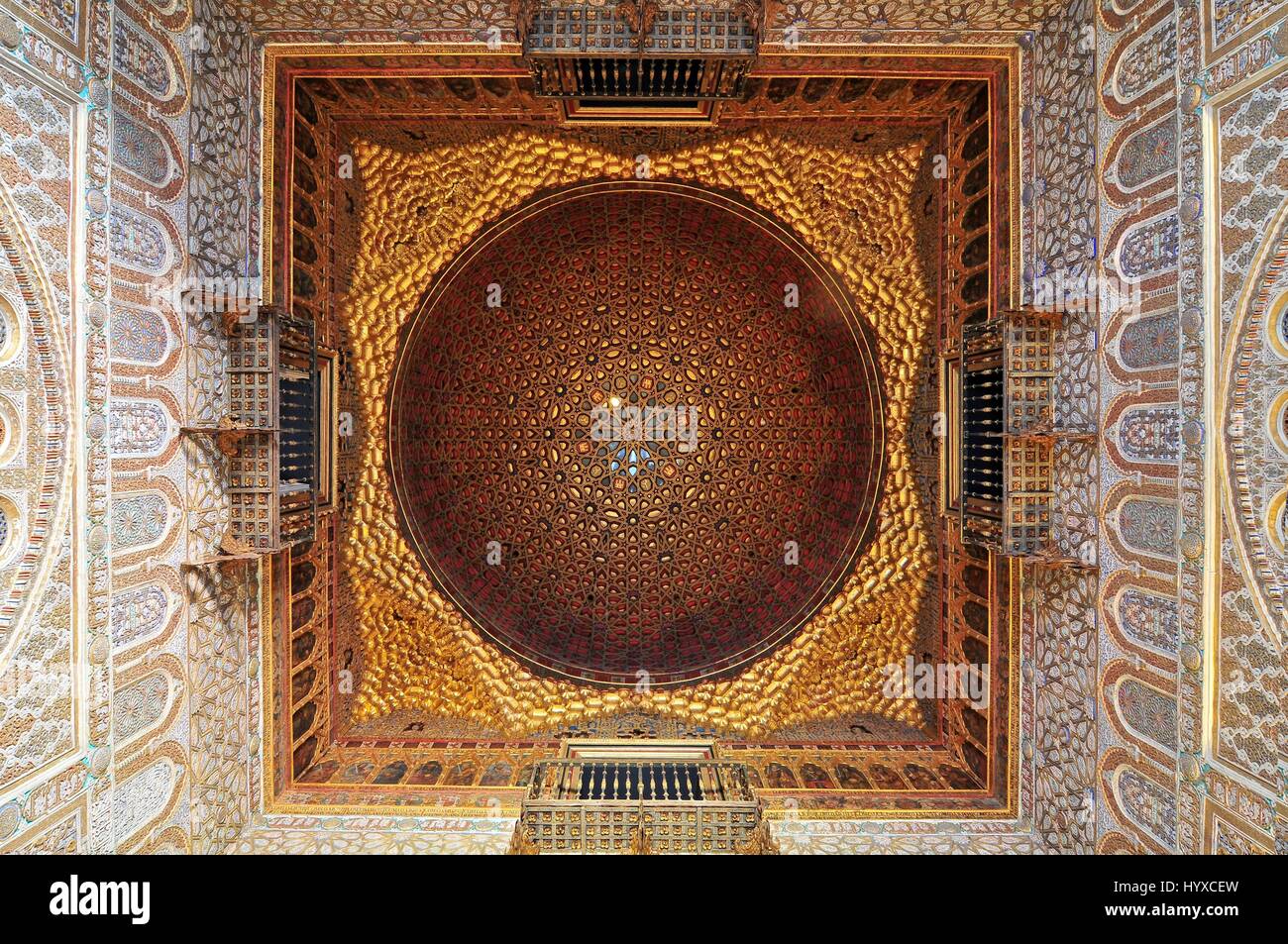 Hall of Ambassadors gilded ceiling in the Royal Alcazar of Seville ...