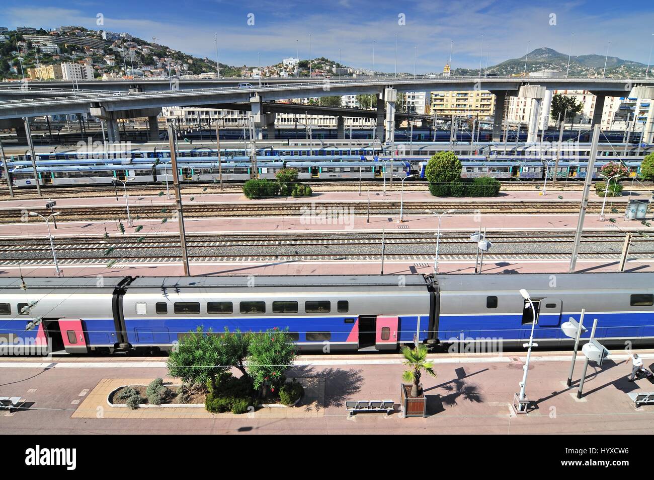 View from Above of the Nice-Ville train station and TGV Trains in Nice ...