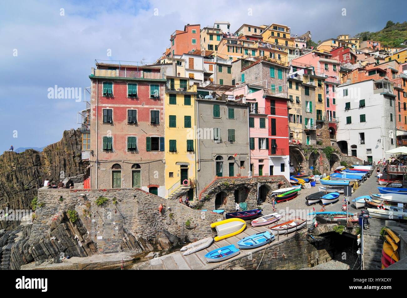 Photo of the colorful houses of the fishing port of Riomaggiore, Cinque Terre National Park ...