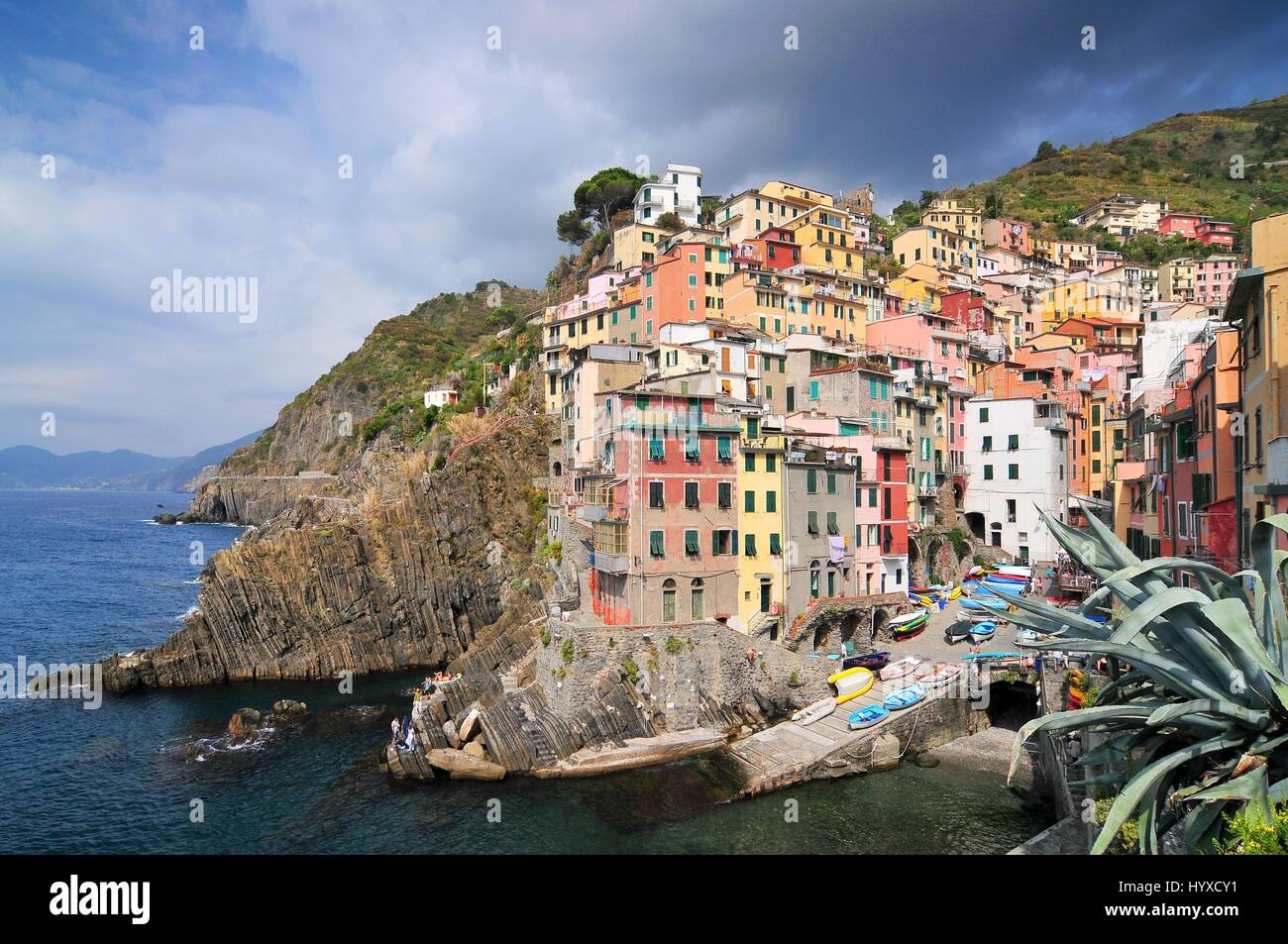 Photo of the colorful houses of the fishing port of Riomaggiore, Cinque Terre National Park ...