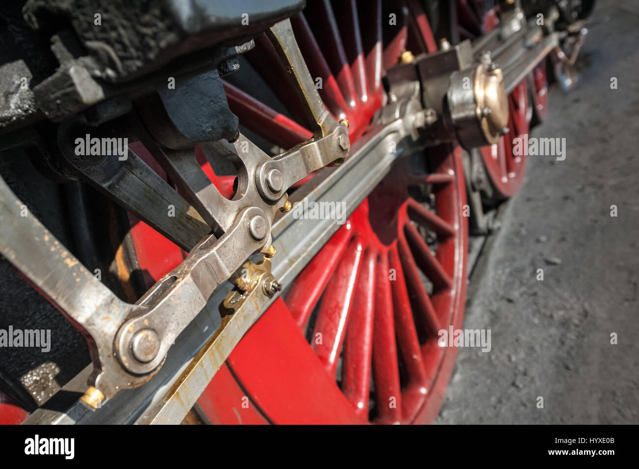 wheels and coupling rods on a vintage locomotive - shallow d.o.f Stock ...
