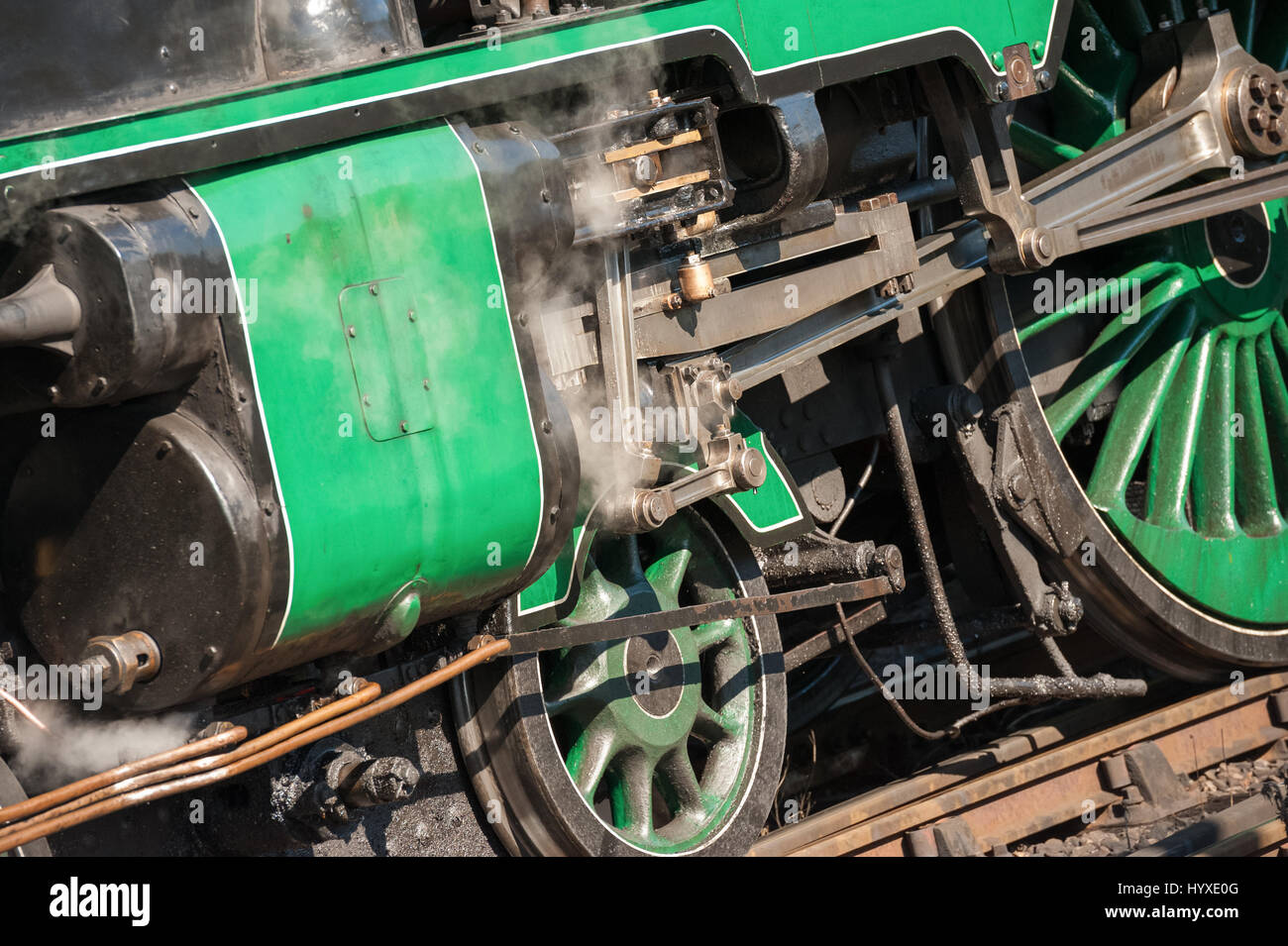 wheels and coupling rods on a vintage steam locomotive - shallow d.o.f ...