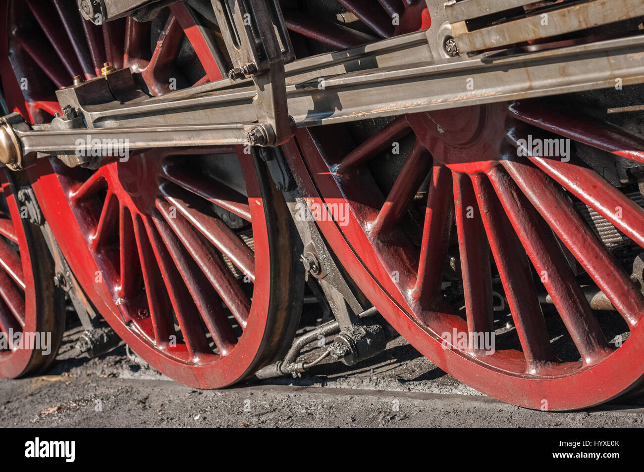 wheels and coupling rods on a vintage steam locomotive - shallow d.o.f ...