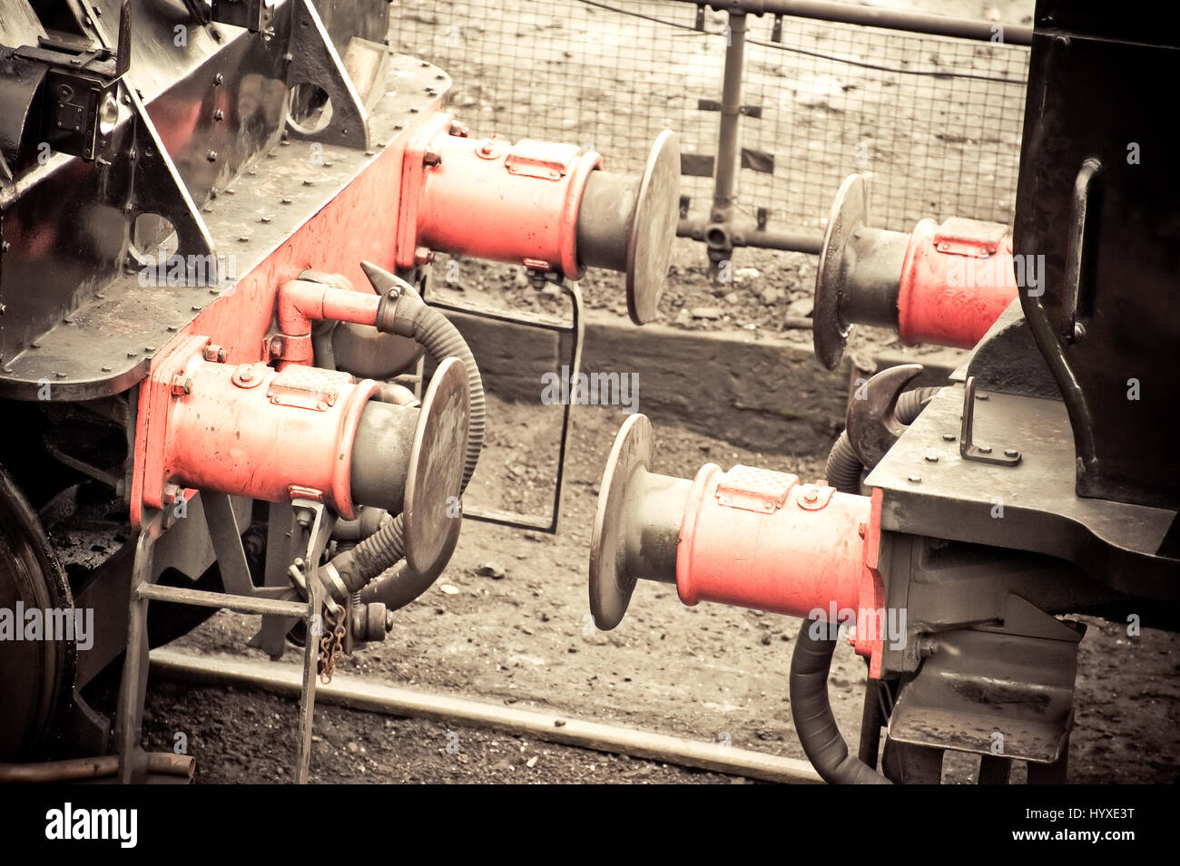 vintage steam train carriage coupling close-up Stock Photo - Alamy