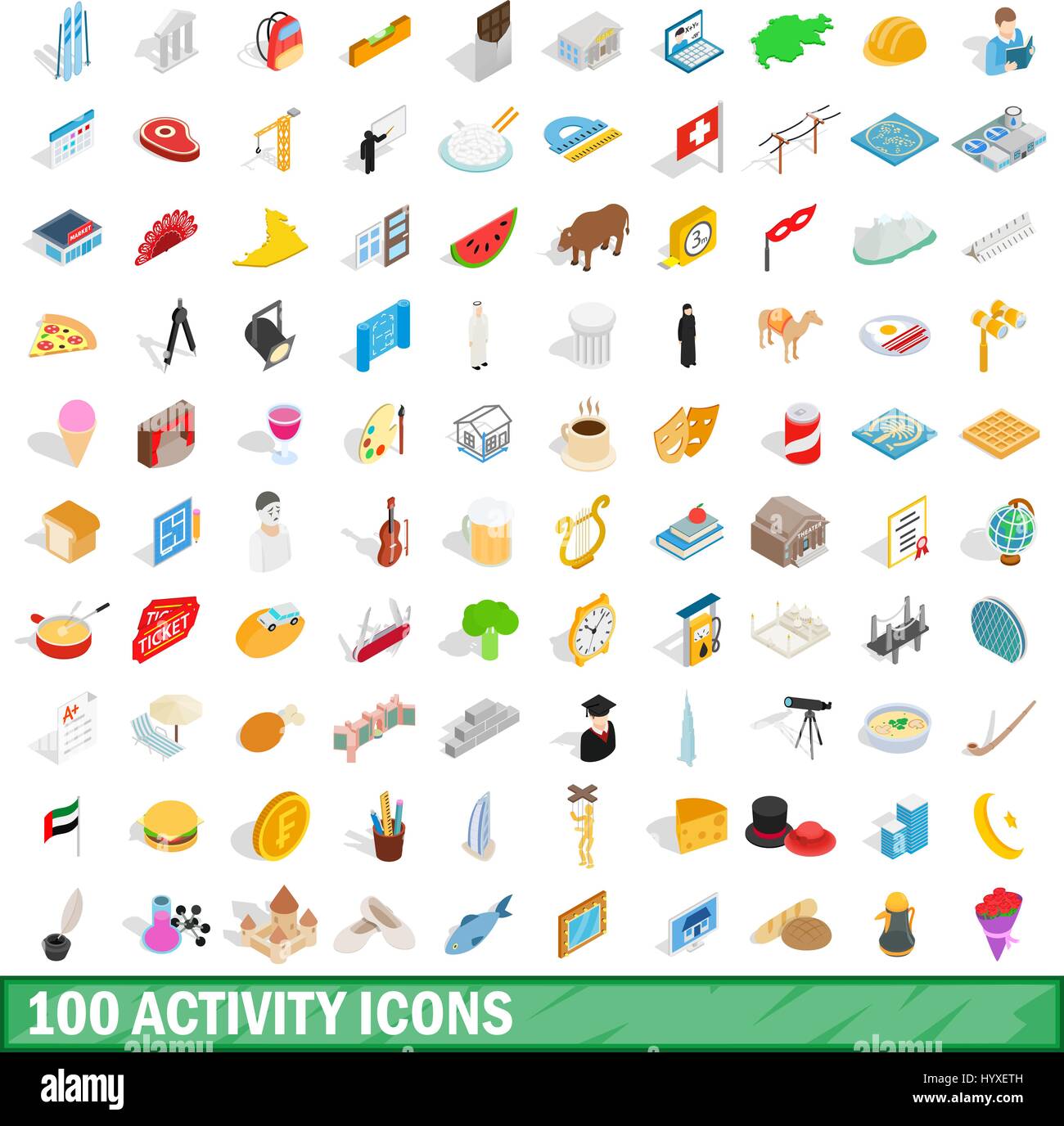 100 activity icons set, isometric 3d style Stock Vector Image & Art - Alamy