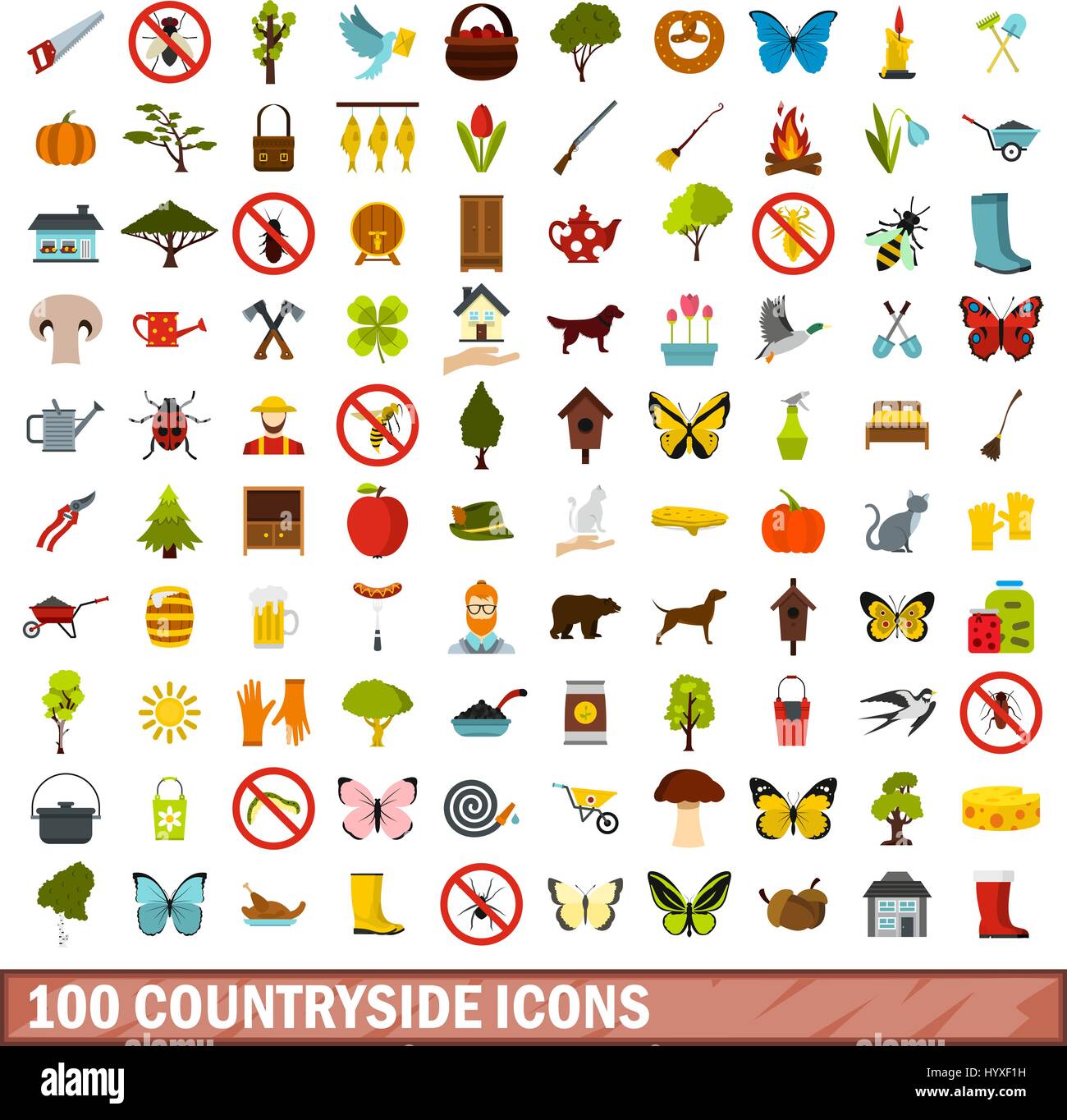 100 countryside icons set, flat style Stock Vector Image & Art - Alamy