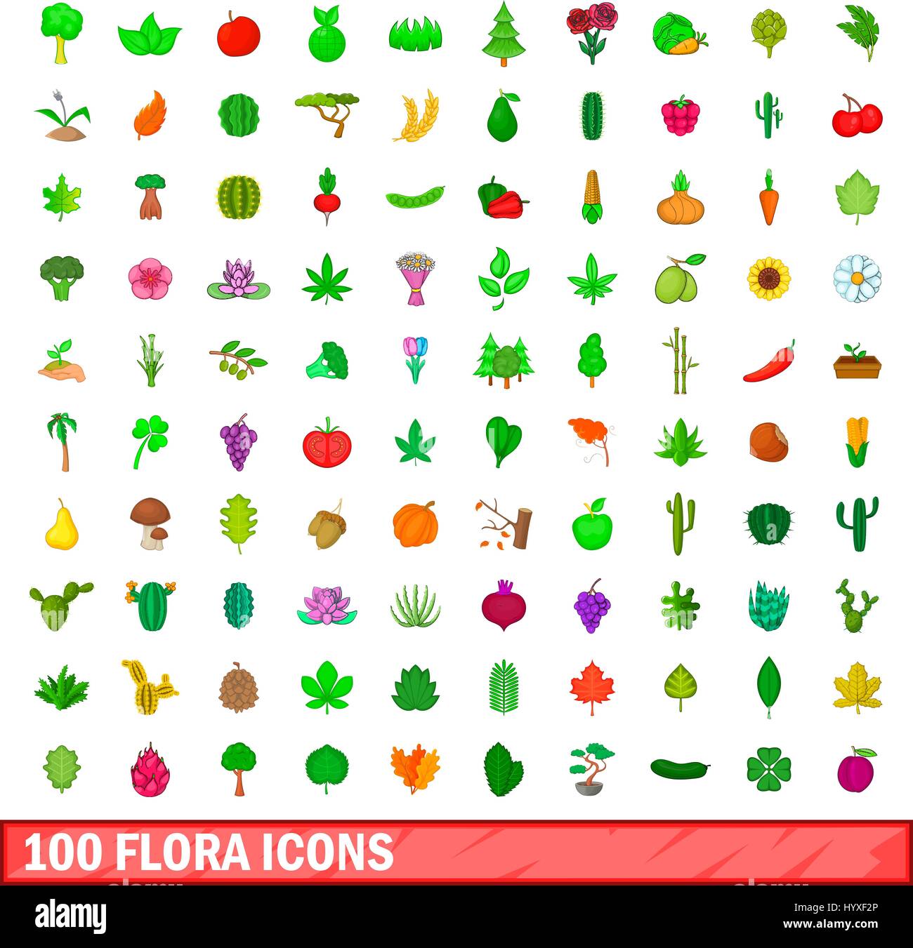 100 flora icons set, cartoon style Stock Vector Image & Art - Alamy