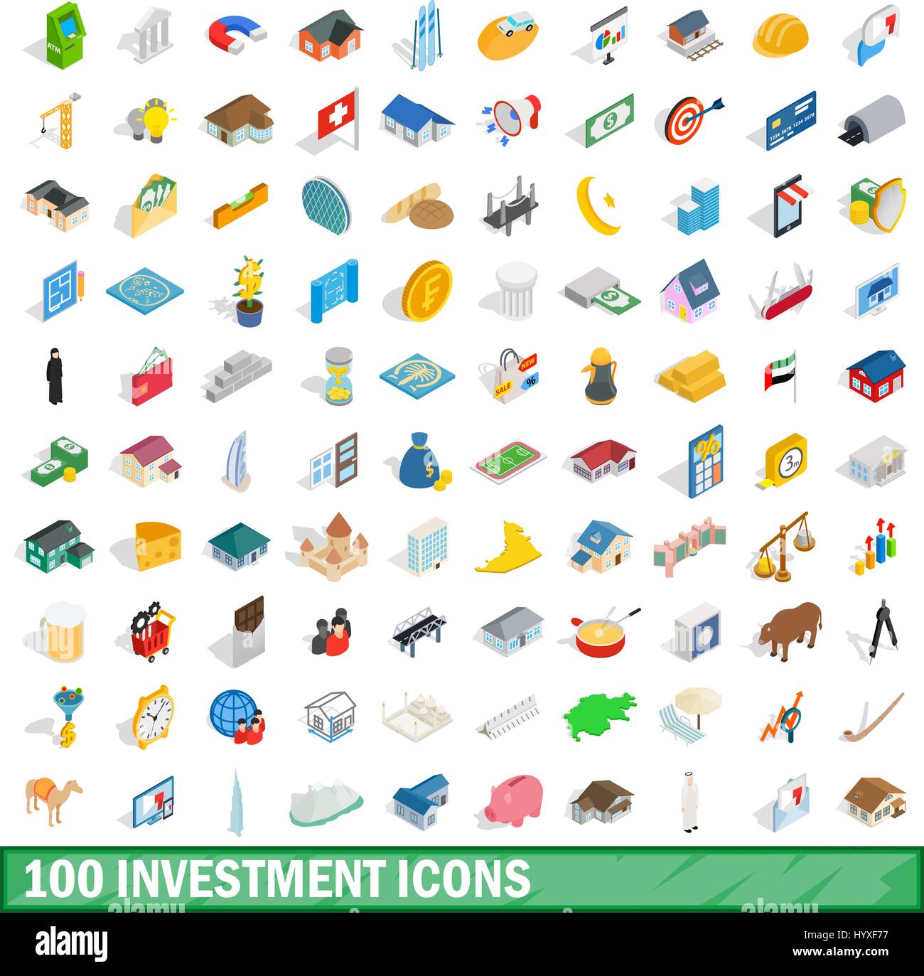 100 investment icons set, isometric 3d style Stock Vector Image & Art ...