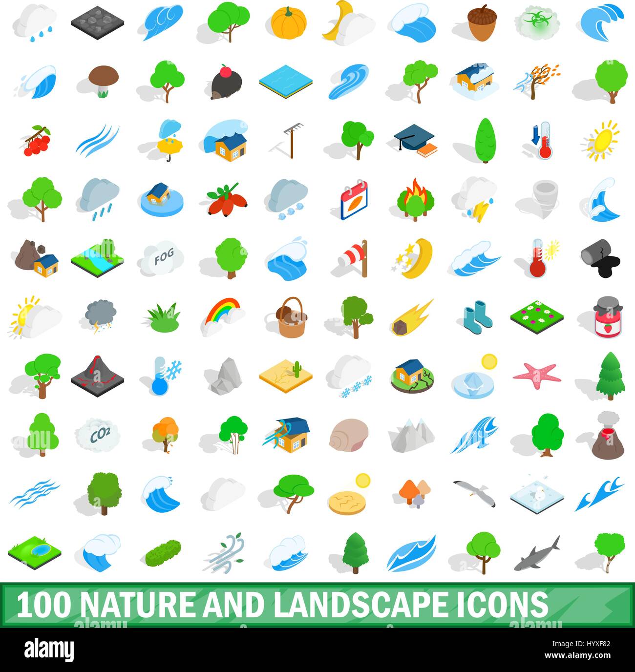 100 nature and landscape icons set Stock Vector Image & Art - Alamy