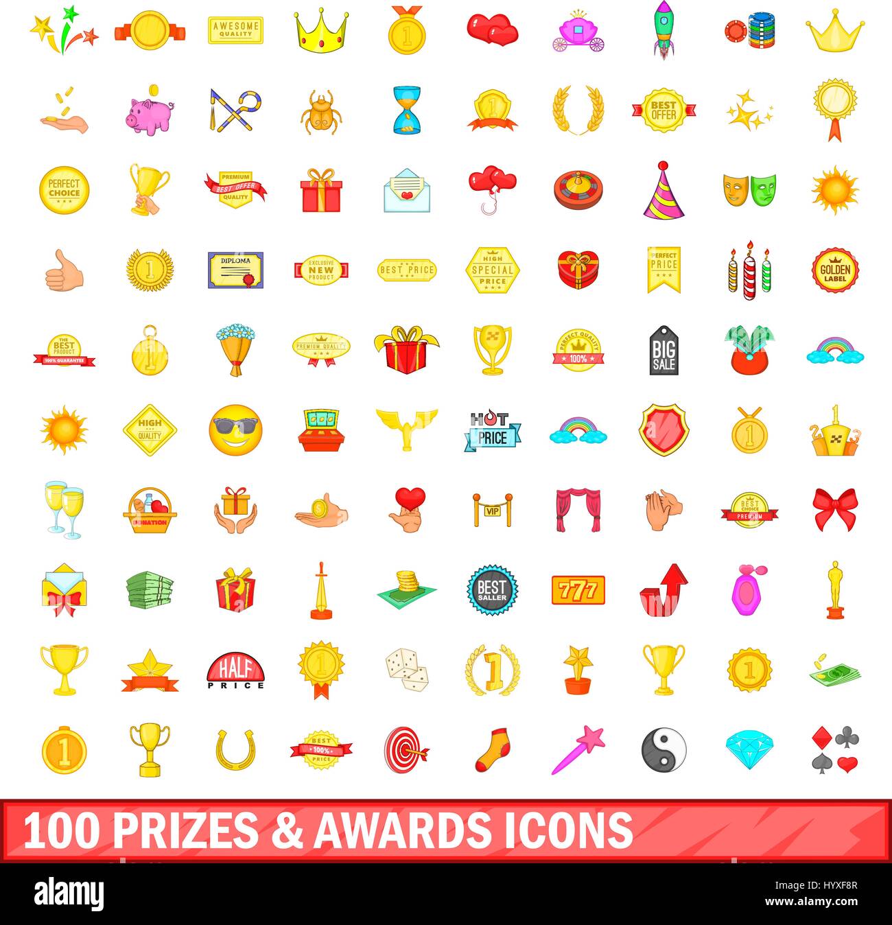 100 prizes and awards icons set, cartoon style Stock Vector Image & Art ...