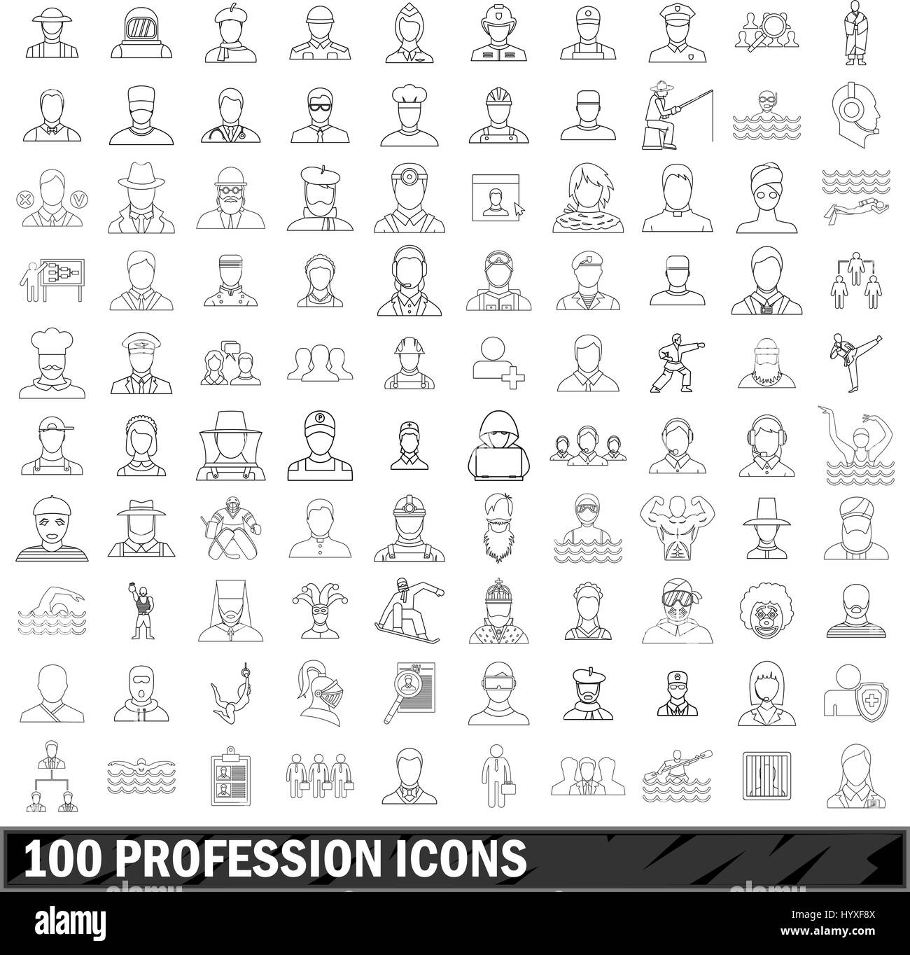 100 profession icons set, outline style Stock Vector Image & Art - Alamy