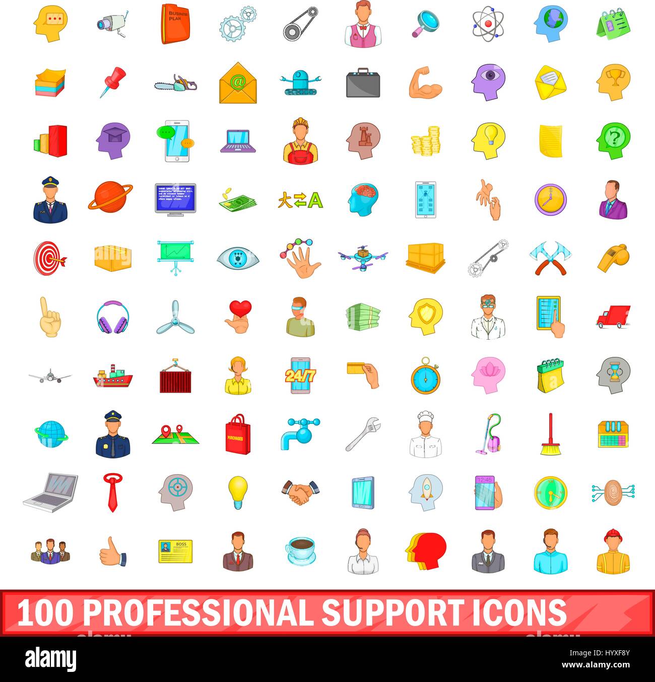 100 professional support icons set, cartoon style Stock Vector Image ...