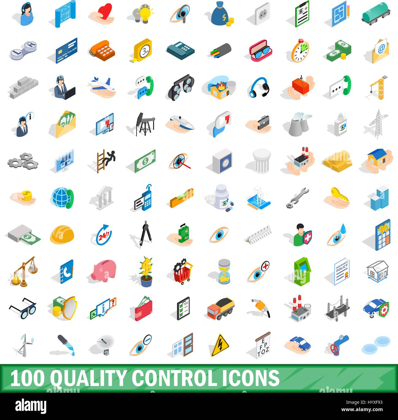 100 Quality Control Icons Set Isometric 3d Style Stock Vector Image
